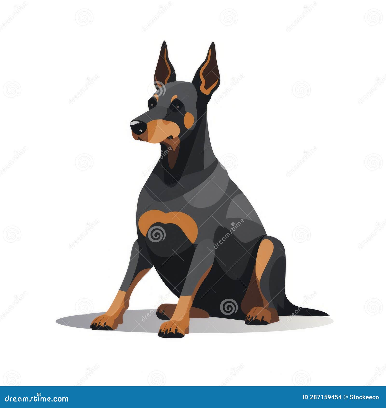 Colorful Illustrations of Doberman Dog Sitting on White Background ...