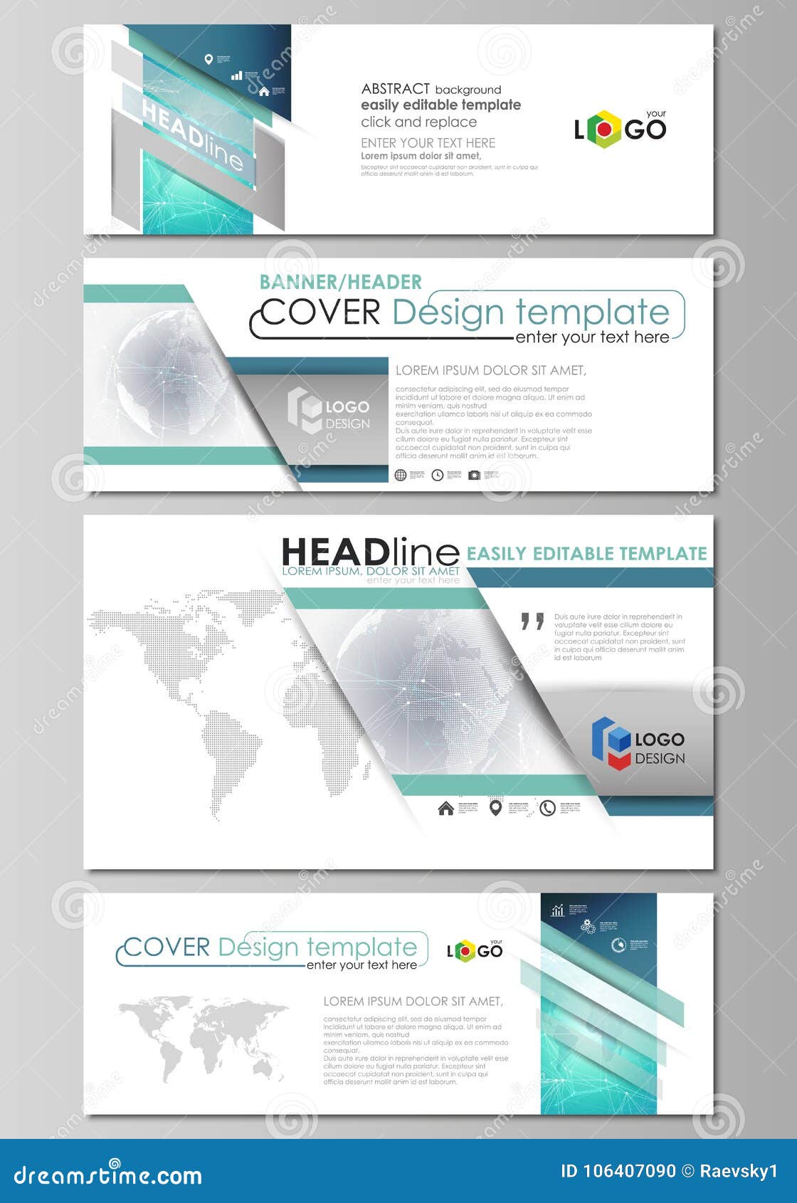 New Molecule Headers Footers Templates Set Vector Illustration ...