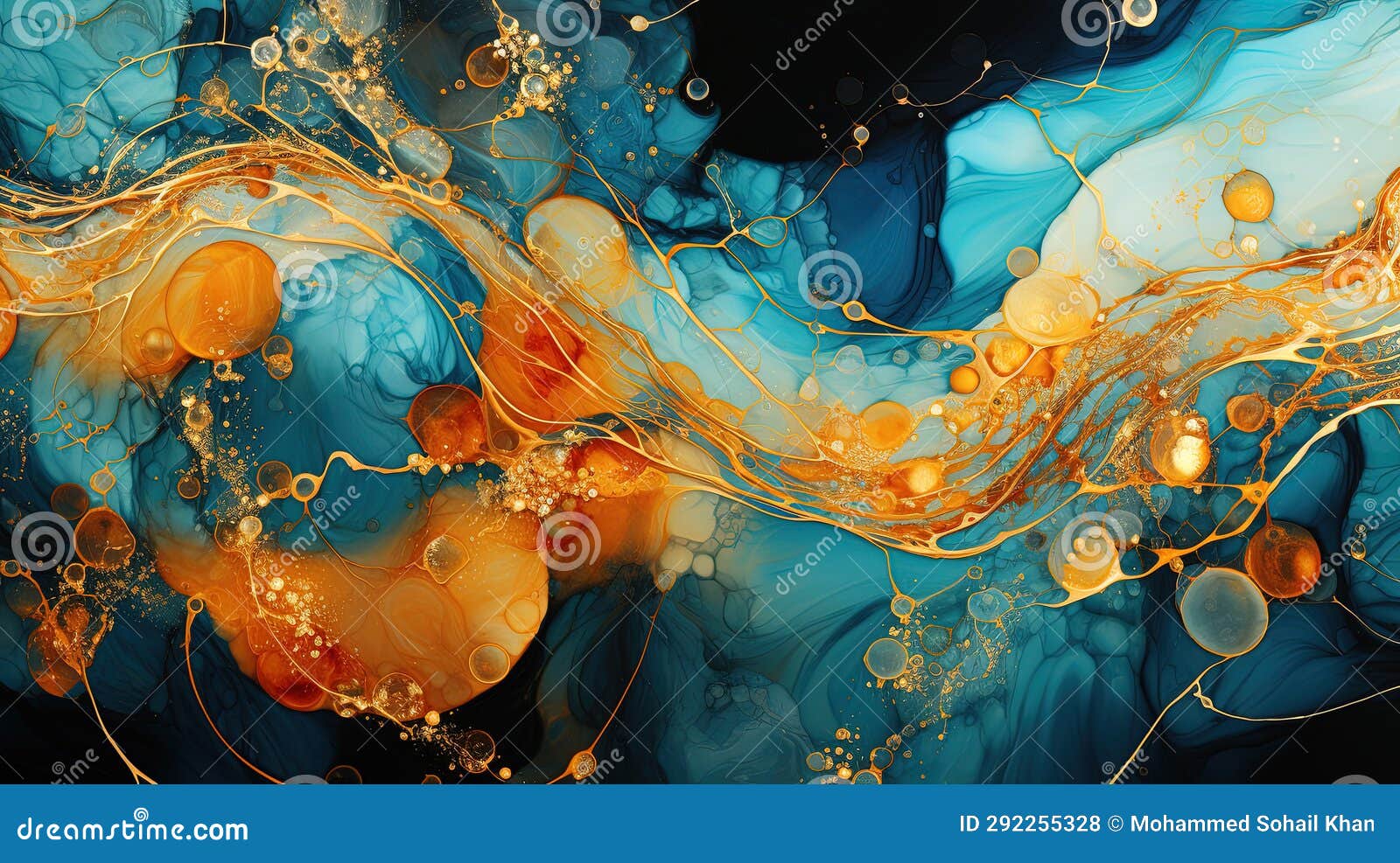 Minimalistic Vibrant Alcohol Ink Background with Golden Touch Stock ...
