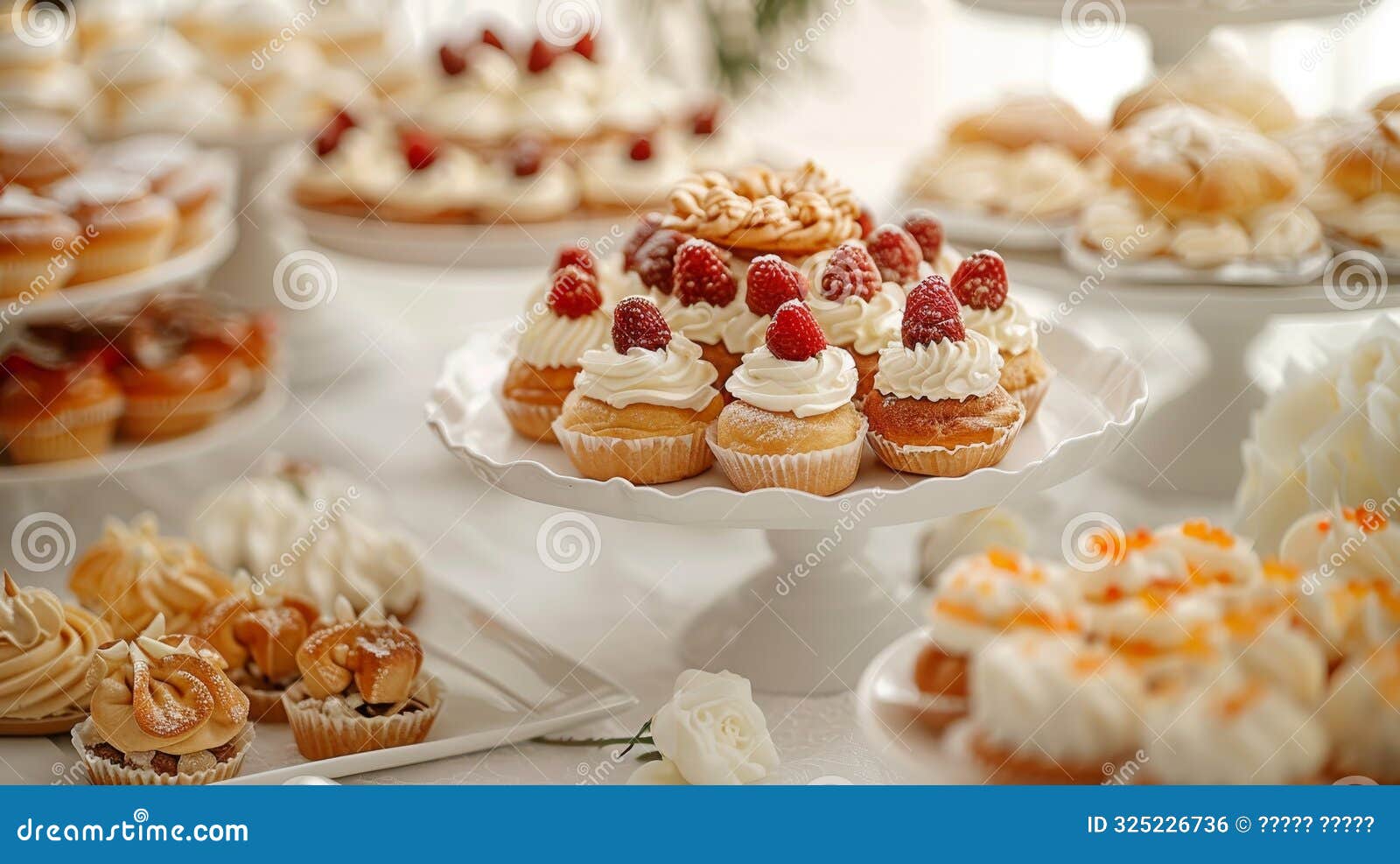 Minimalistic Wedding Dessert Buffet With Assorted Mini Pastries On ...