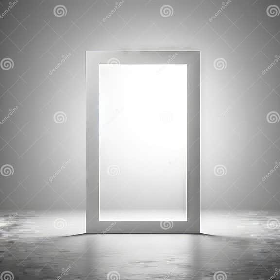 Minimalistic White Glowing Frame Standing on a Reflective Surface ...