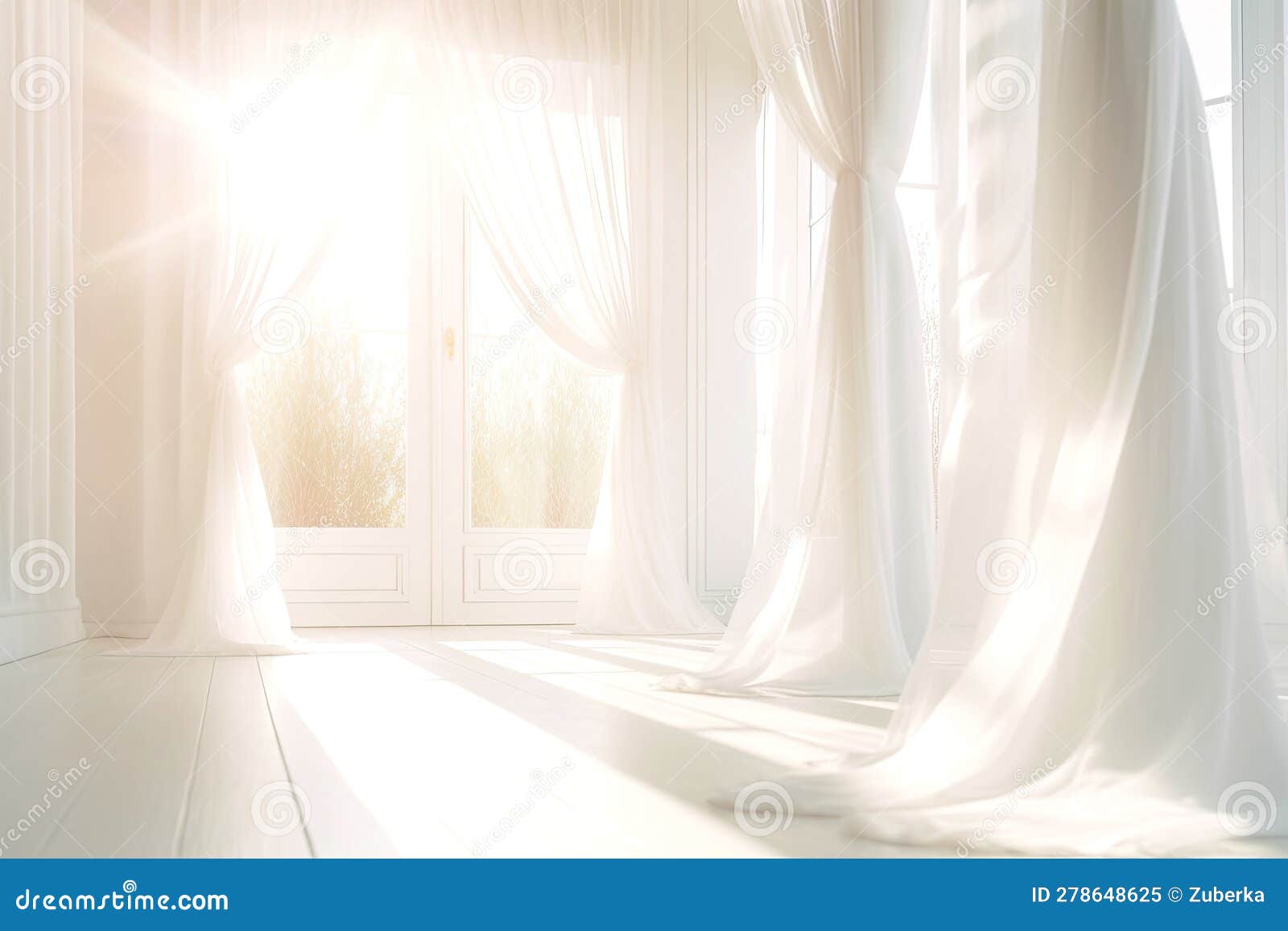 Minimalistic White Interior Window with Curtains Stock Illustration ...
