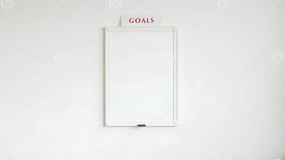Minimalistic Whiteboard with Goals Text on Light Wall Ready for Plans ...