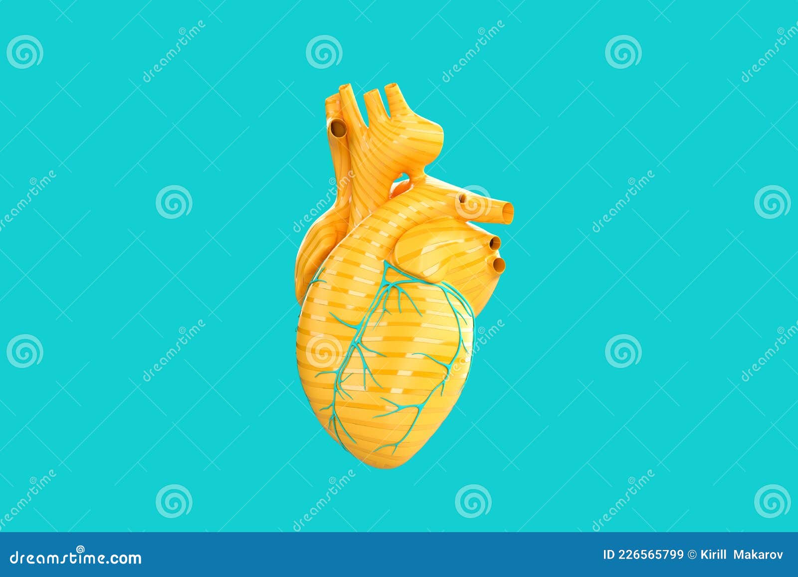 Minimalistic Yellow Human Heart Isolated Over Teal Background. 3D ...
