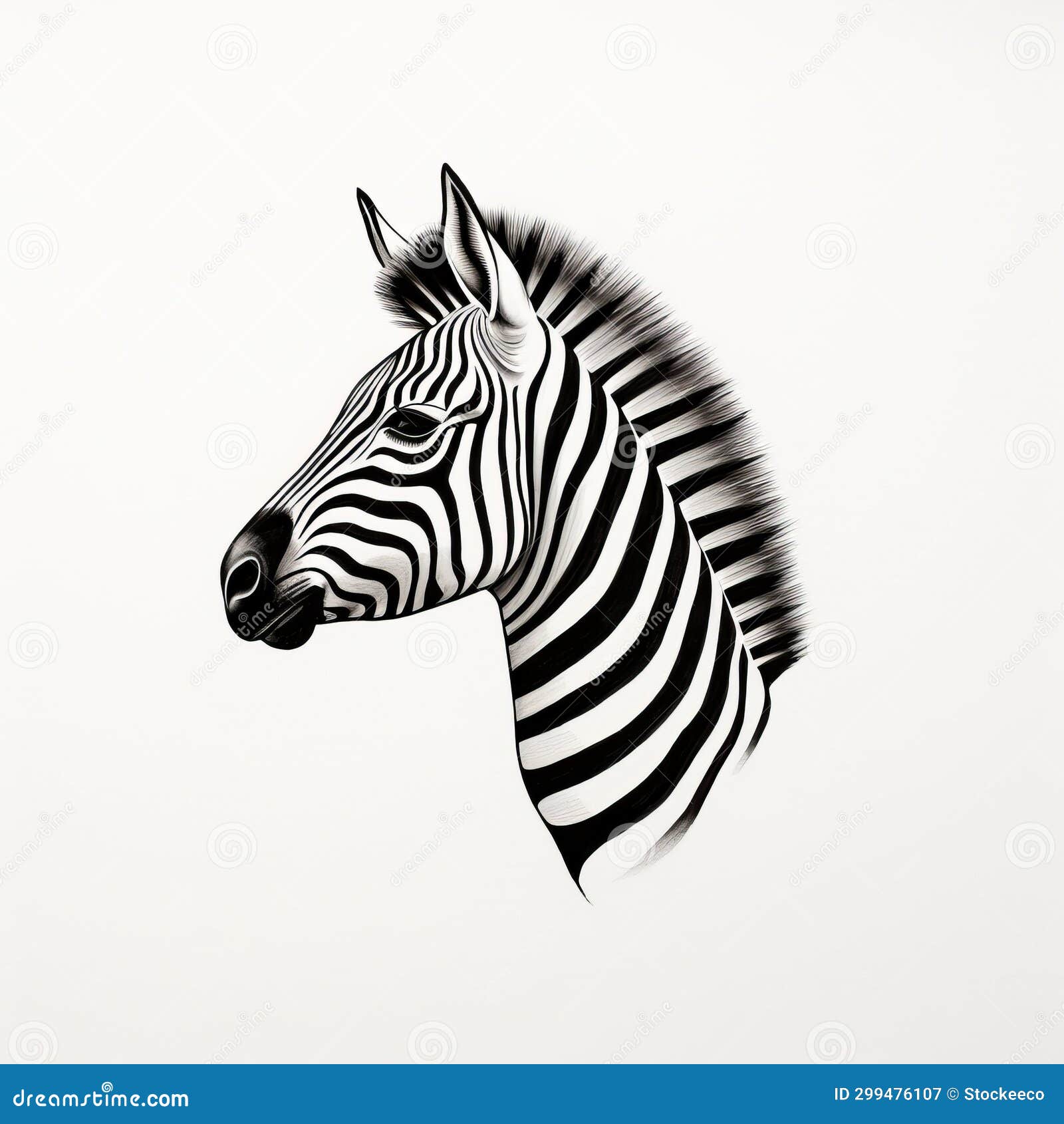 Minimalistic Zebra Head Drawing on White Background Stock Illustration ...