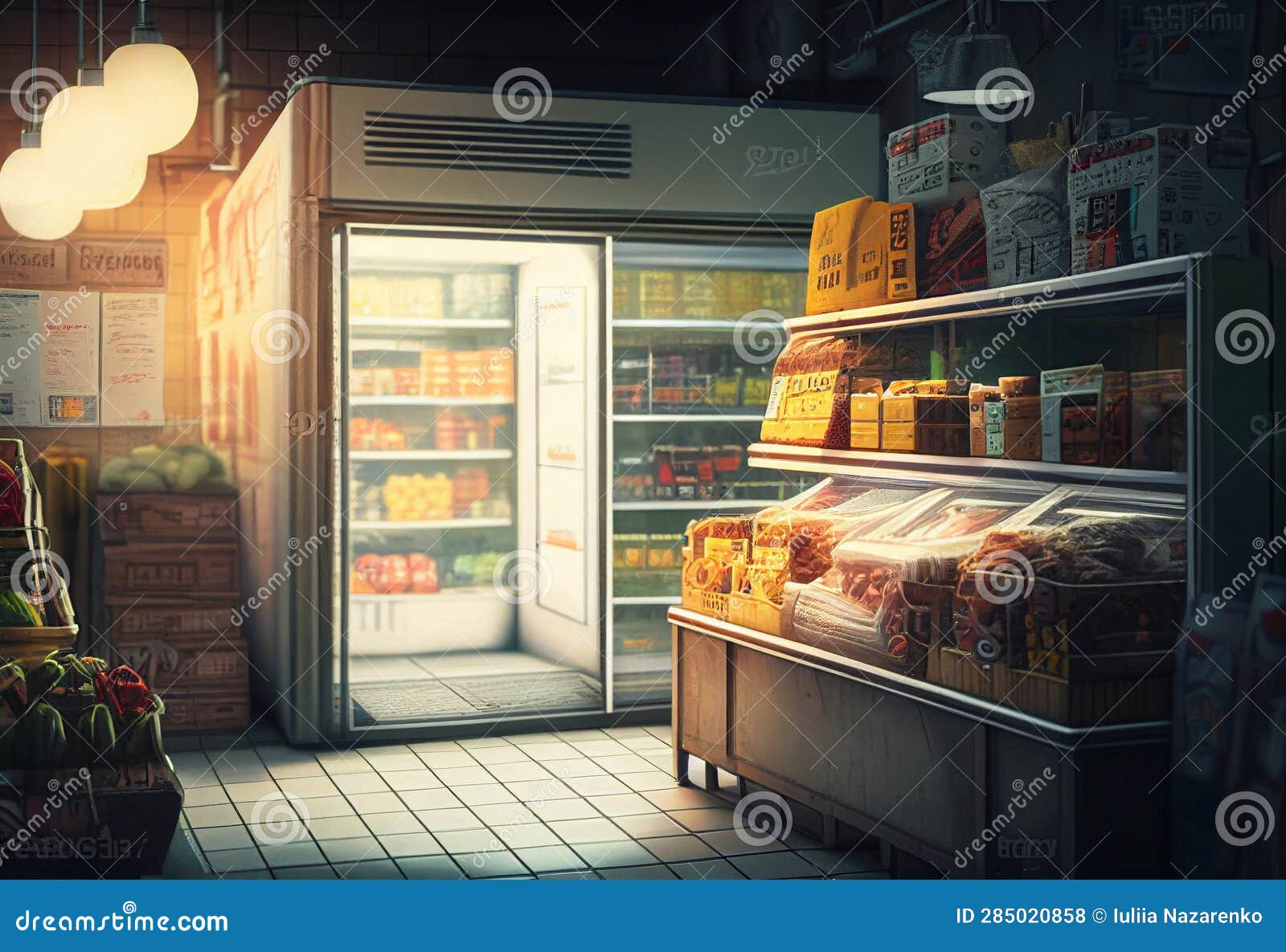 Minimarket With Products On The Shelves. AI Generated Stock Image ...