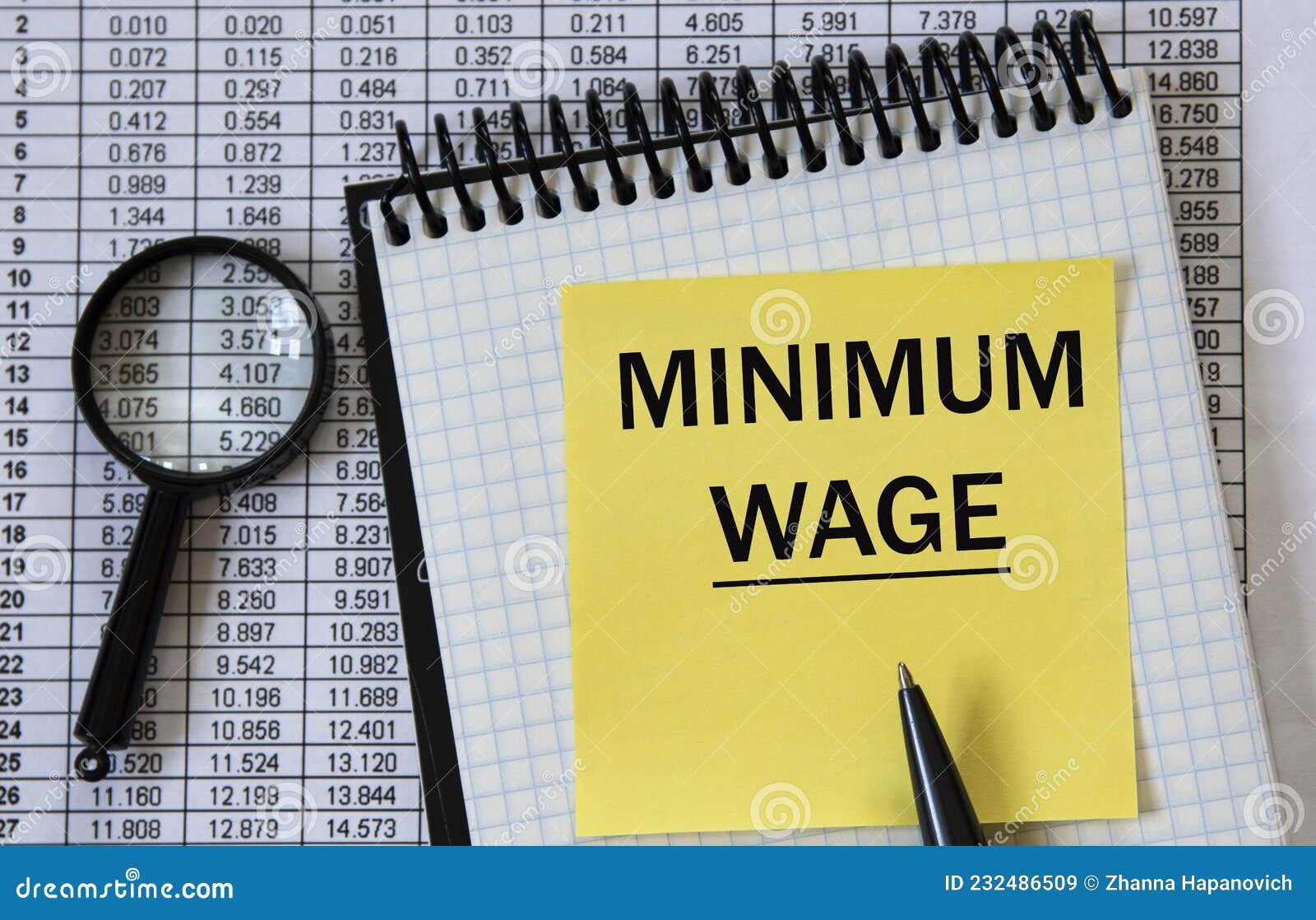 MINIMUM WAGE - Words in a White Notebook on the Background of a Table ...