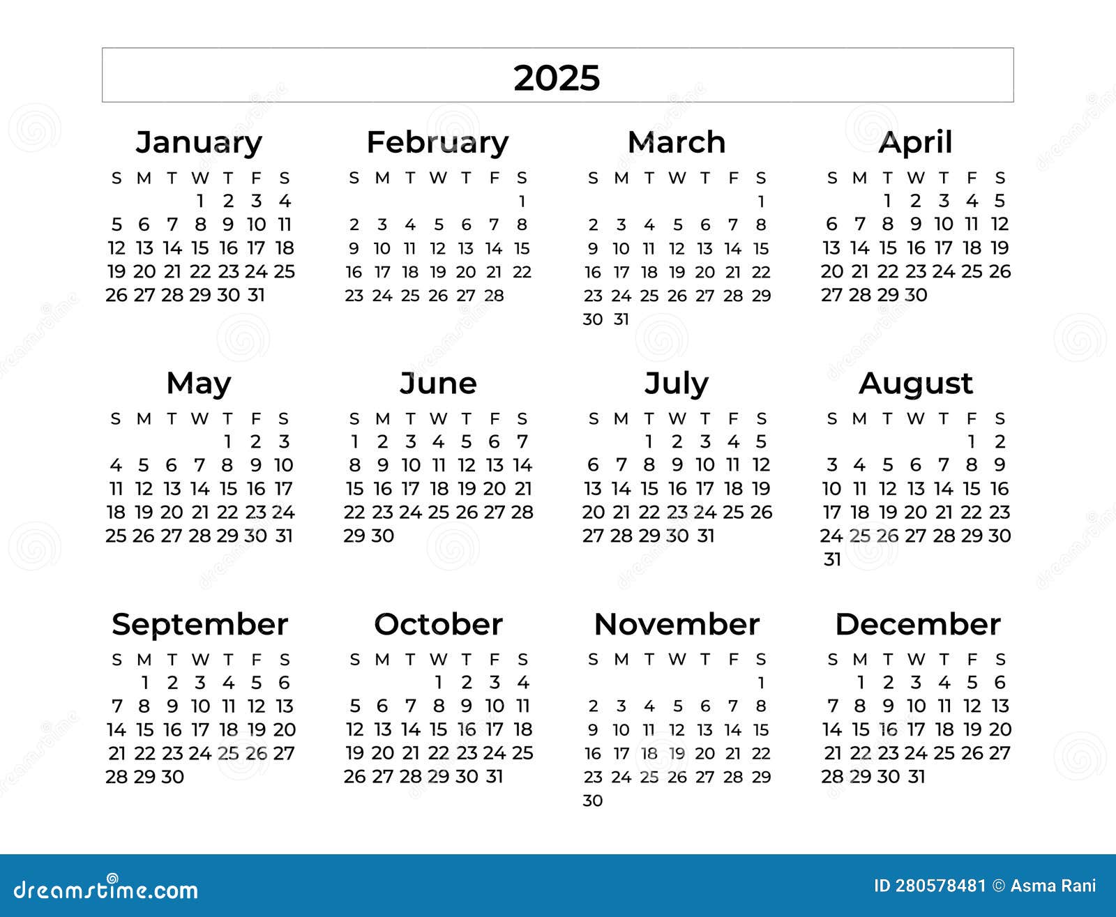 Minimumjaarkalender 2025-template Vector Illustratie - Illustration of ...