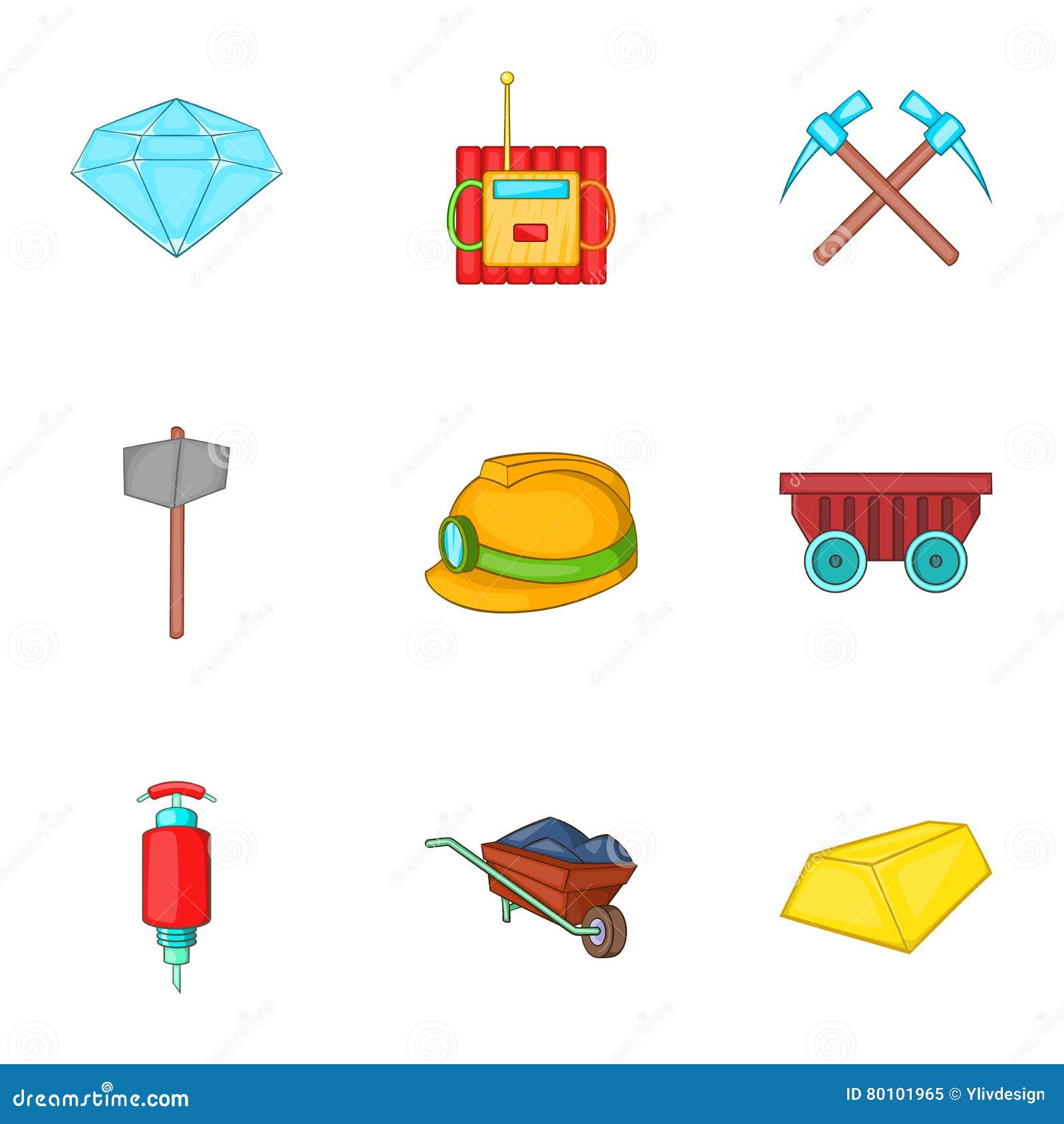Mining Activities Icons Set, Cartoon Style Stock Vector - Illustration ...