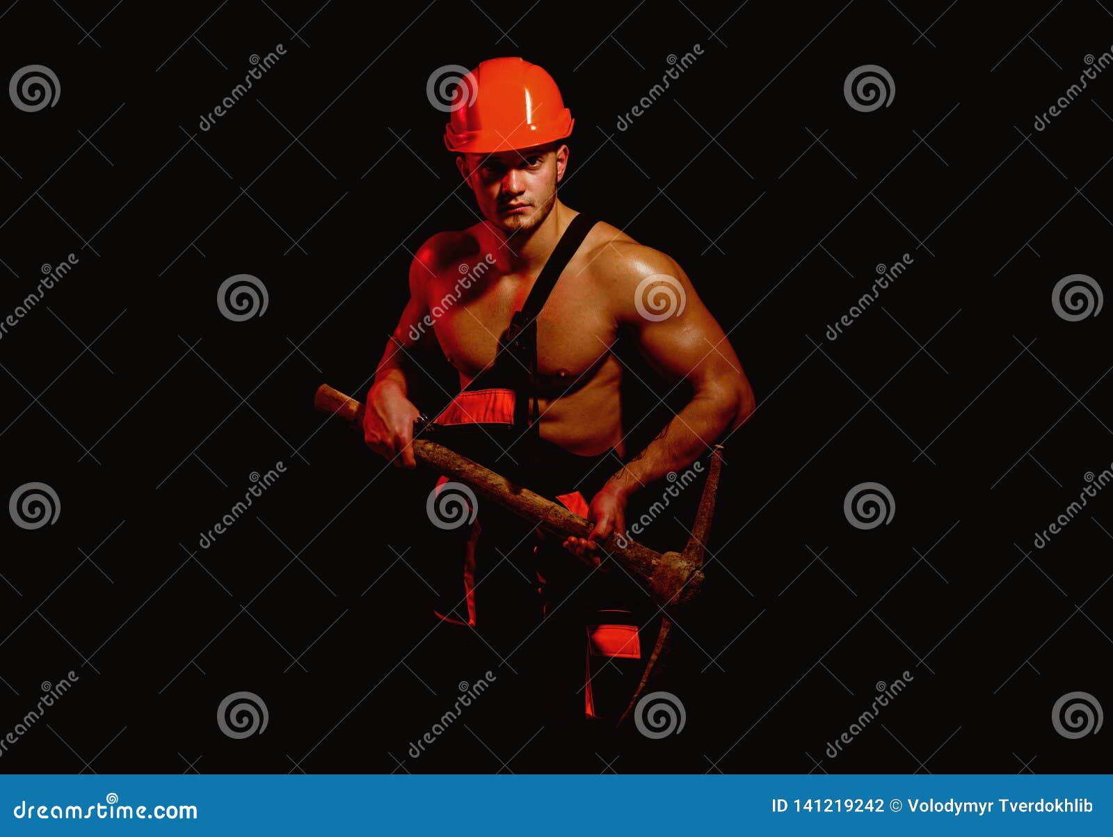 Mining Area Under Construction. Muscular Man Worker. Hard Worker with ...