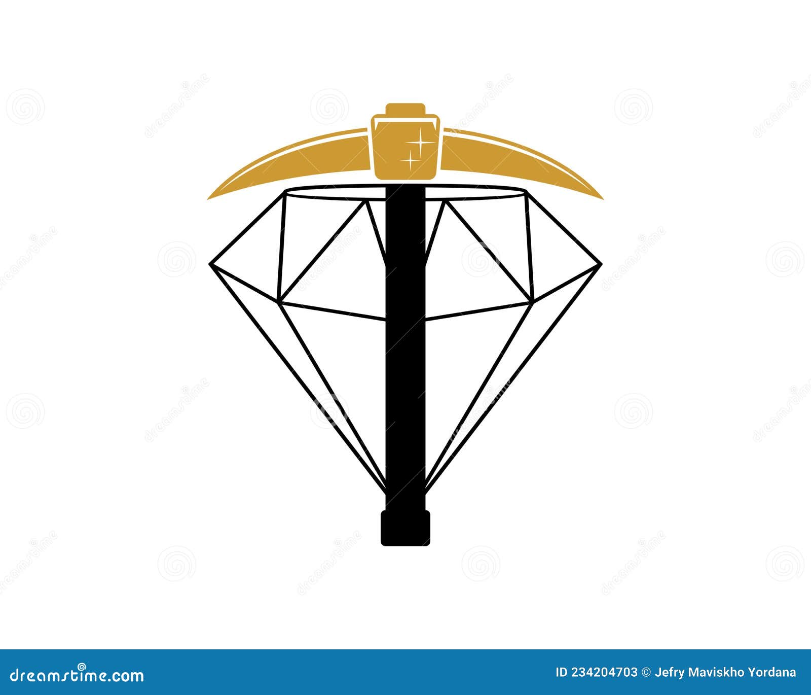 Mining Axe with Diamond Gem Behind Stock Illustration - Illustration of ...