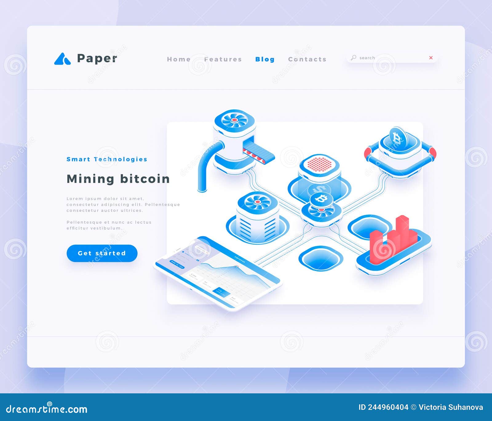 Mining Bitcoin Concept Landing Page Header Template Stock Vector ...