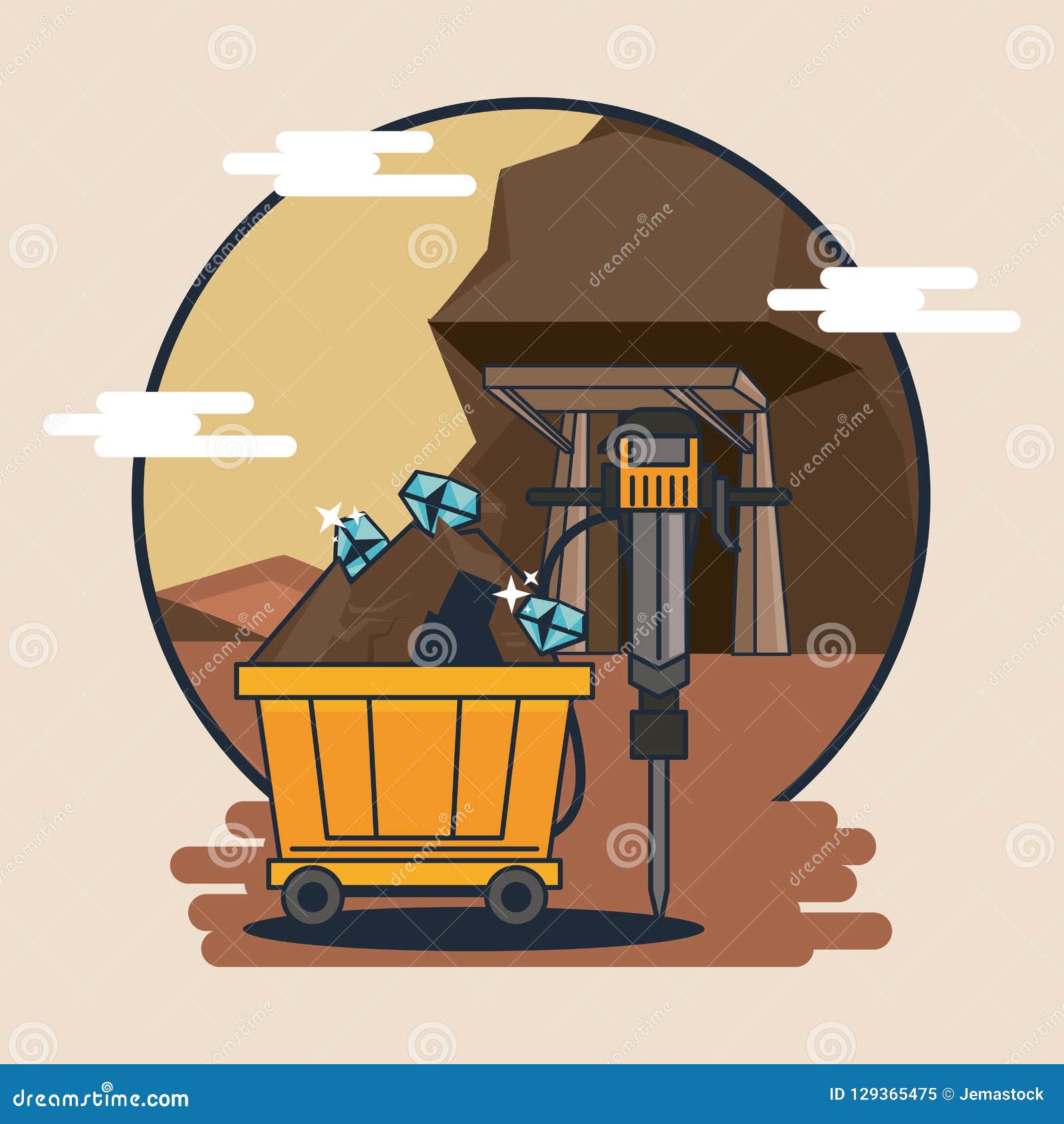 Mining cart and tools stock vector. Illustration of filled - 129365475