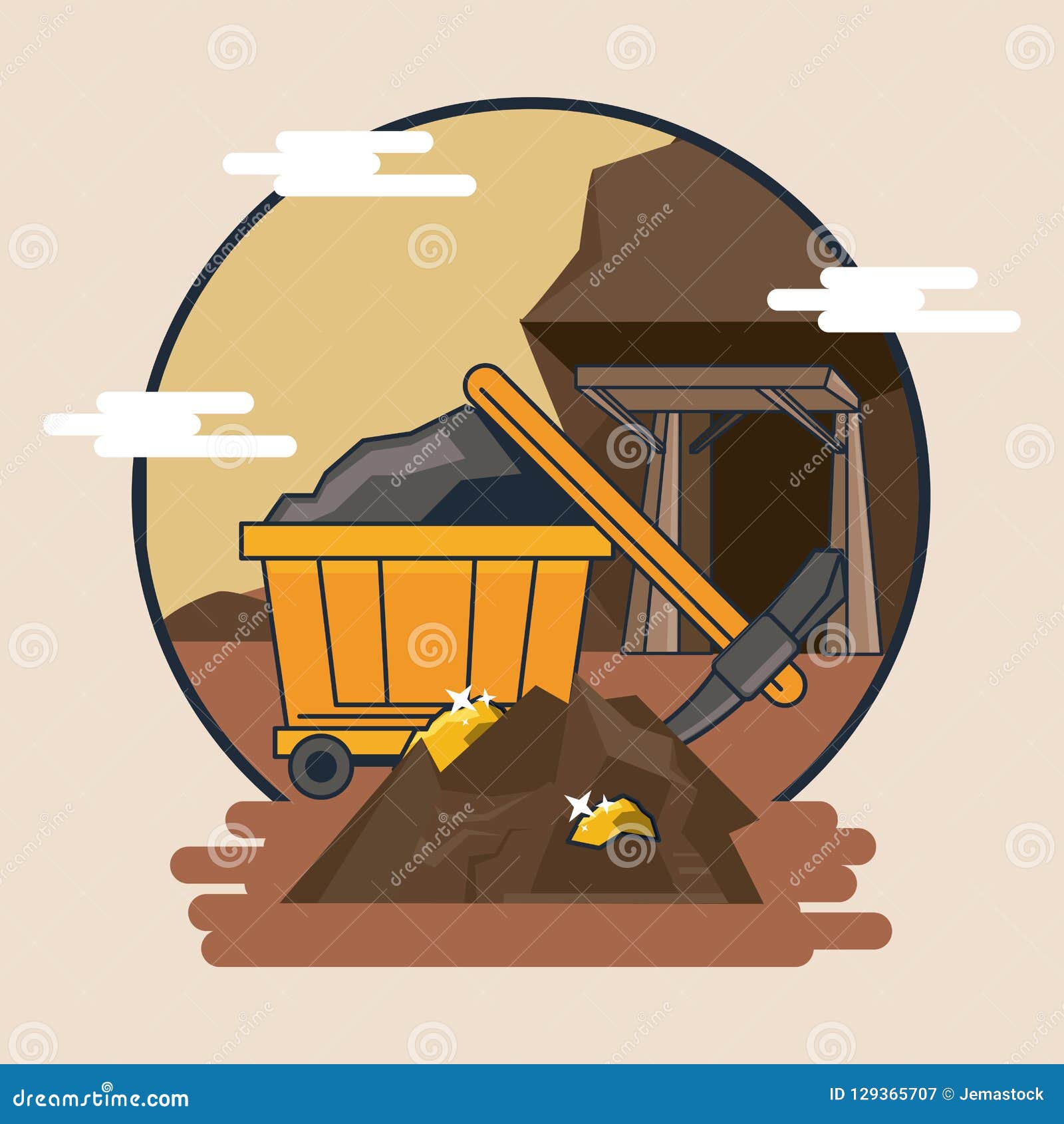 Mining cart and tools stock vector. Illustration of industry - 129365707