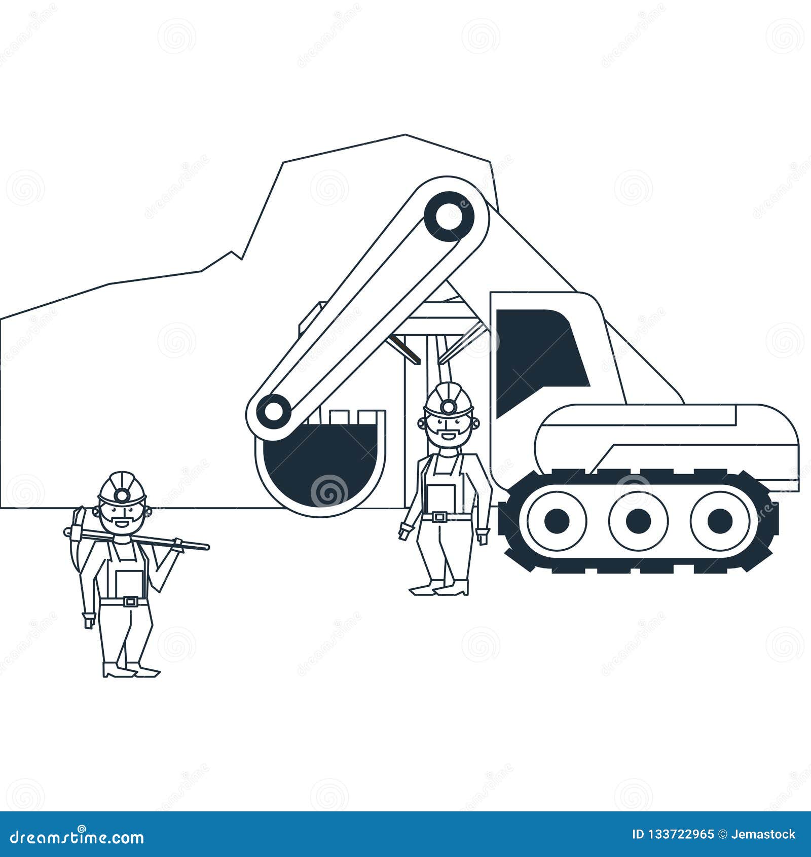 Mining Cave with Workers and Backhoe Stock Vector - Illustration of ...