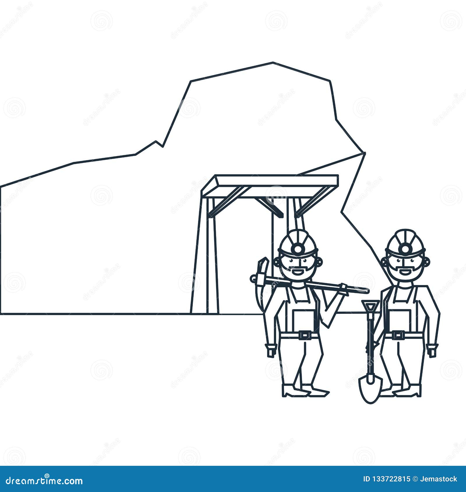 Mining Cave and Workers with Tools Stock Vector - Illustration of ...