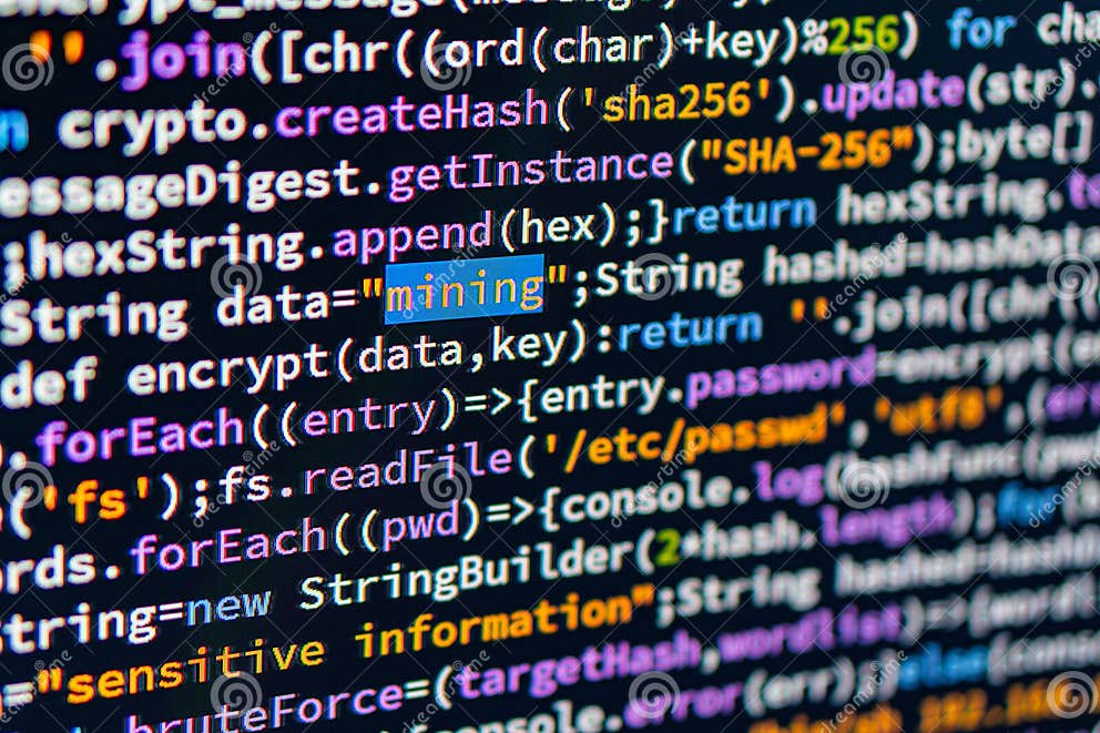 Mining. Close-up Image of a Python Code Displaying Cryptocurrency ...