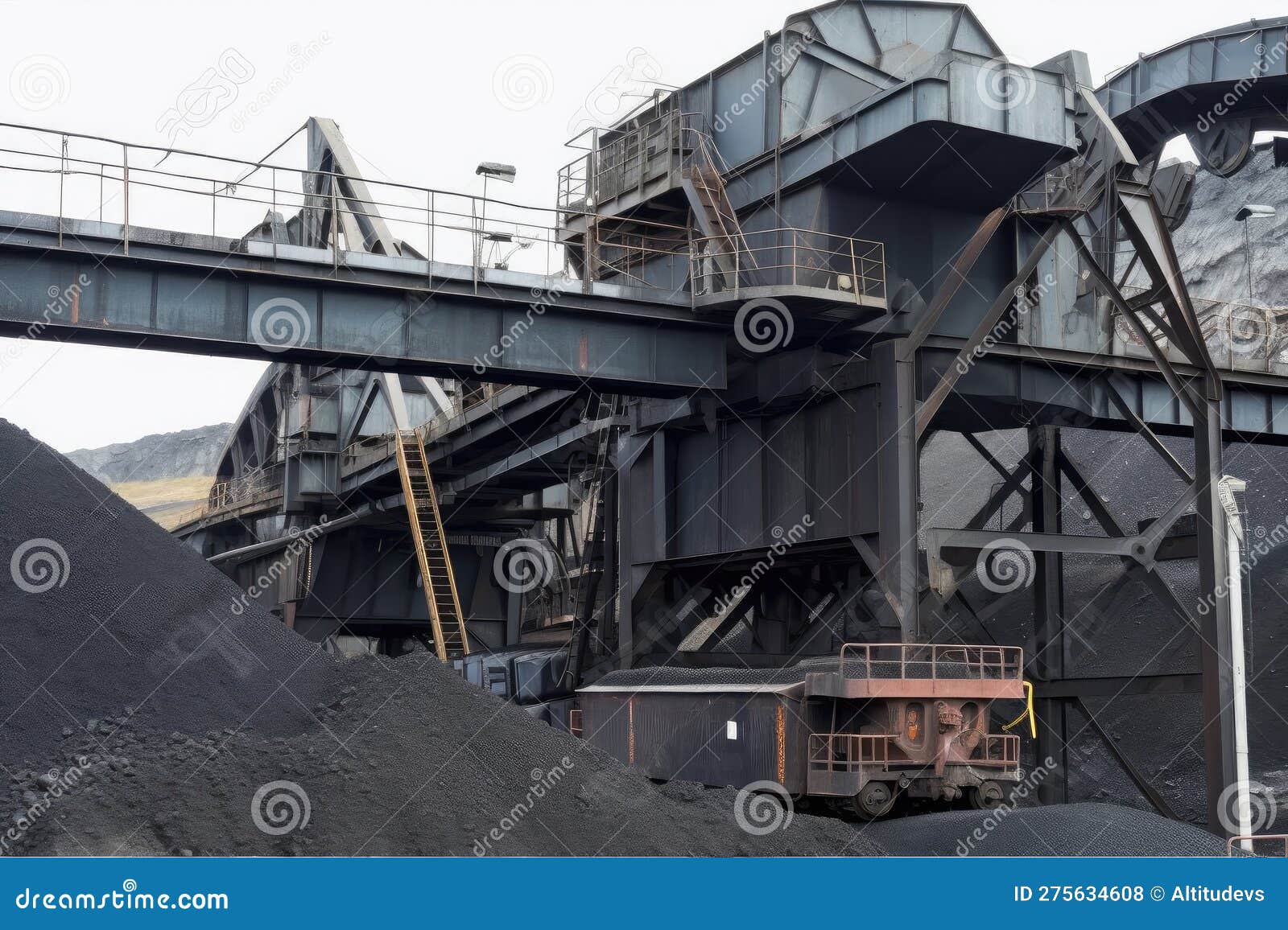 Mining Company, Showing the Process of Extracting Coal from Mine Shaft ...