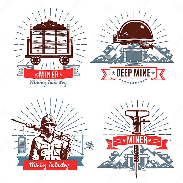 Mining Emblems and Design Elements Stock Vector - Illustration of grey ...