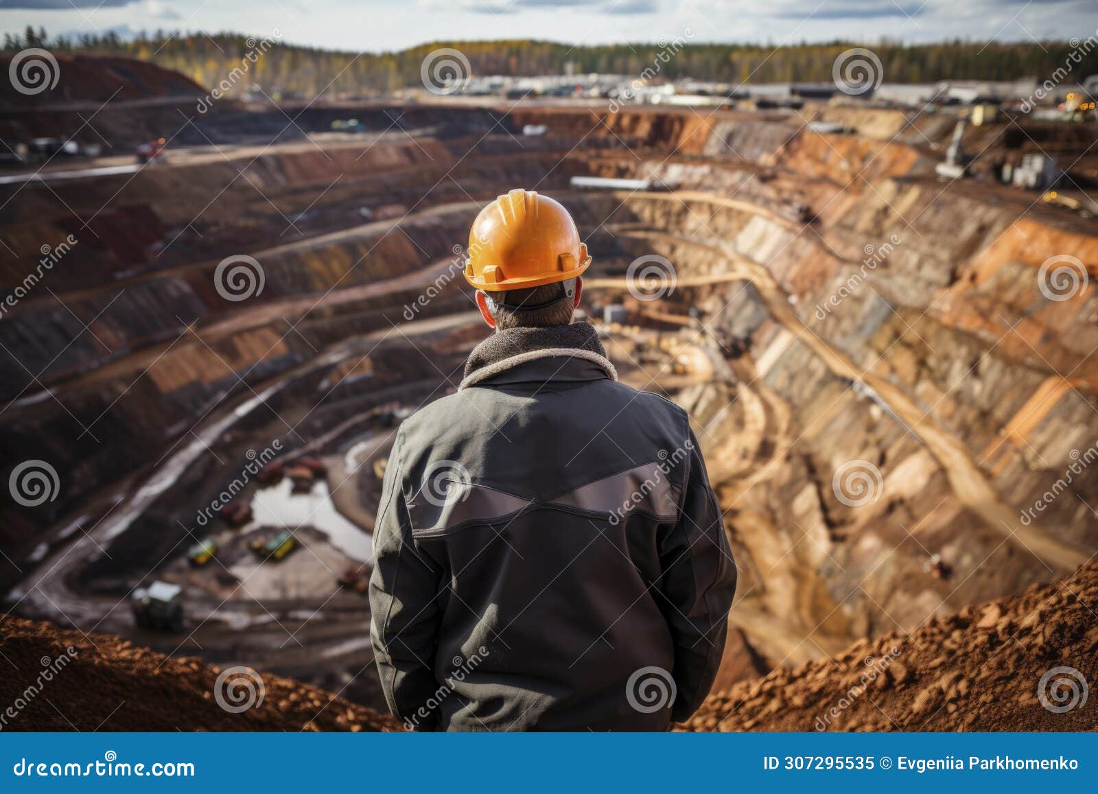 Mining Engineer Assessing Open-Pit Copper Mine in Autumn Stock Image ...