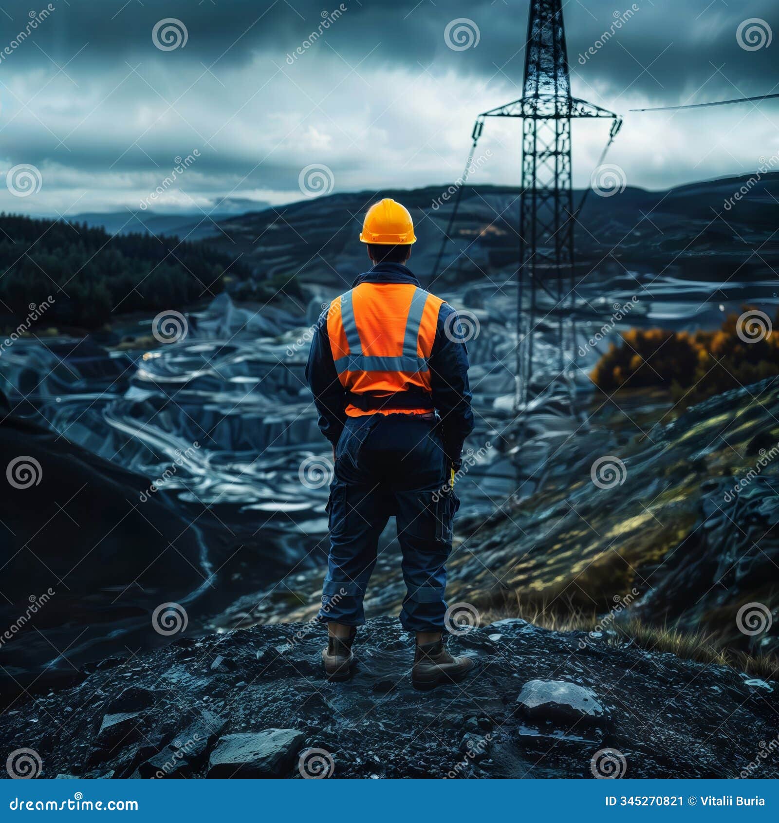 Mining Engineer Overseeing a Vast Mining Operation, Generative Ai Stock ...