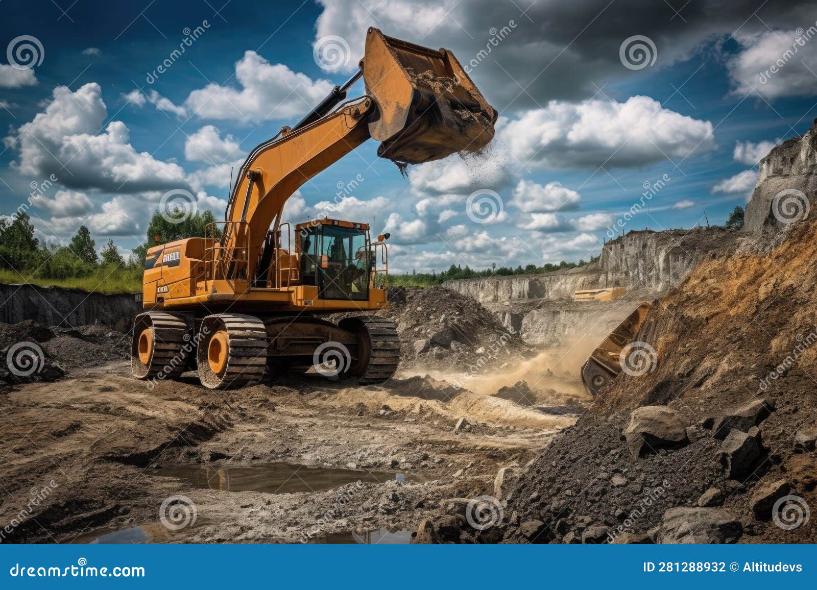 Mining Equipment Operating in a Quarry Stock Illustration ...