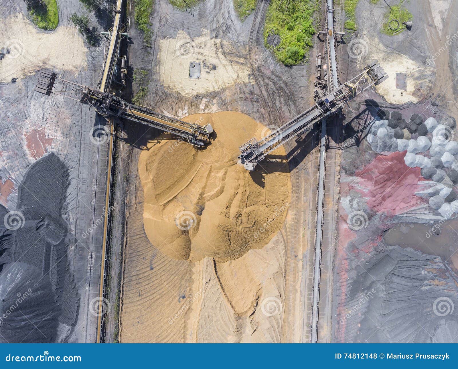 Mining Excavator on the Bottom Surface Mine. Brown Coal Deposits Stock ...