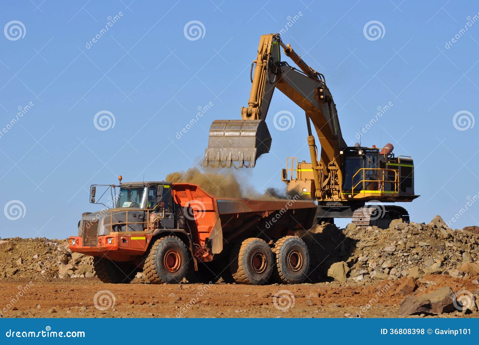 Mining Excavator Loading Truck Stock Photo - Image of gold, equipment ...