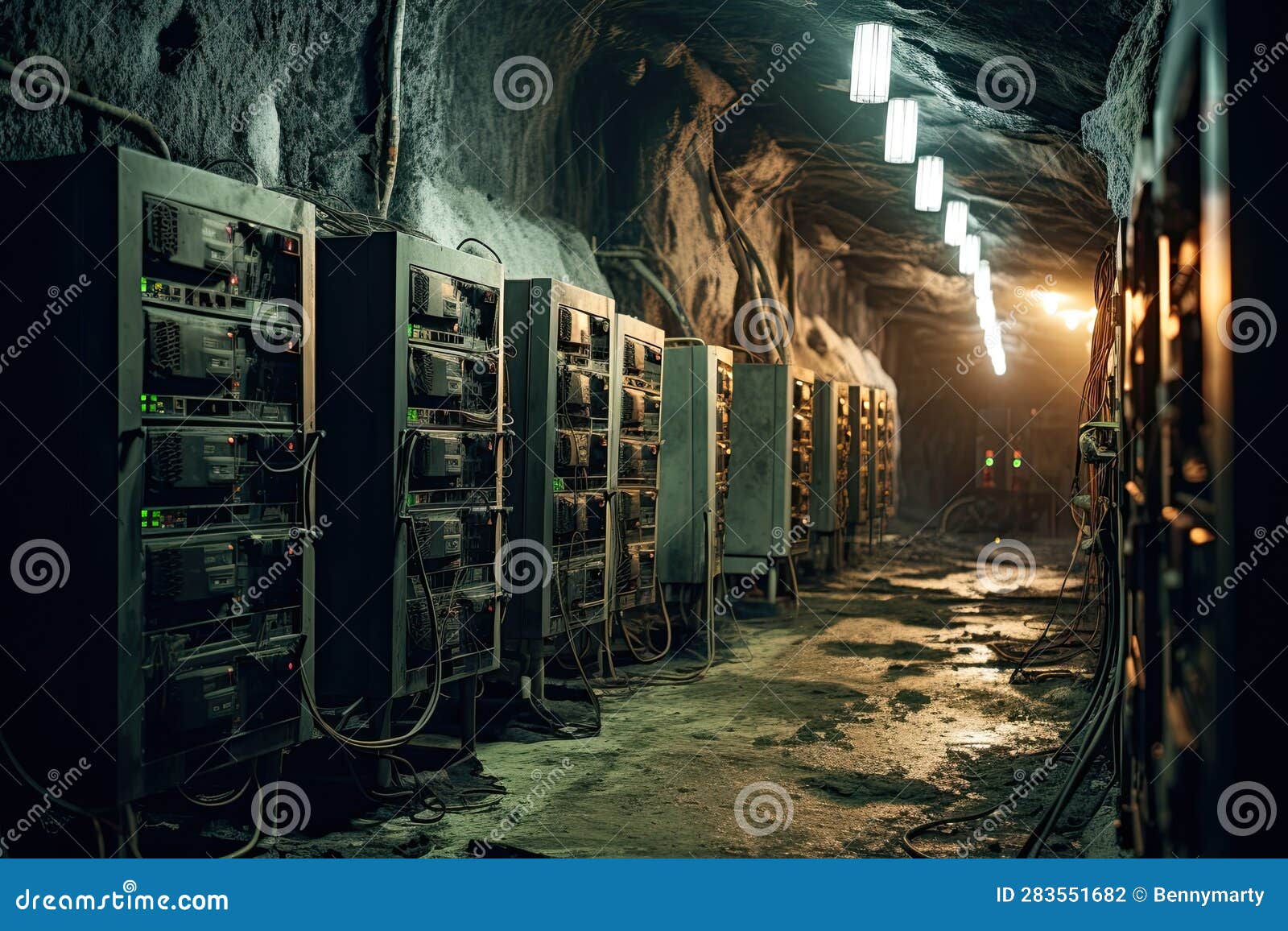 Mining Farm for Bitcoin with Mining Rigs Stock Illustration ...