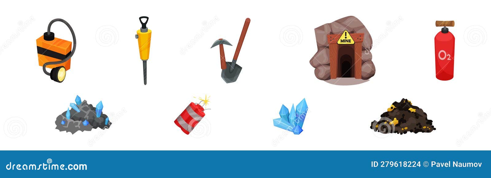 Mining with Flashlight, Drill, Shovel, Cave, Crystal, Dynamite and ...