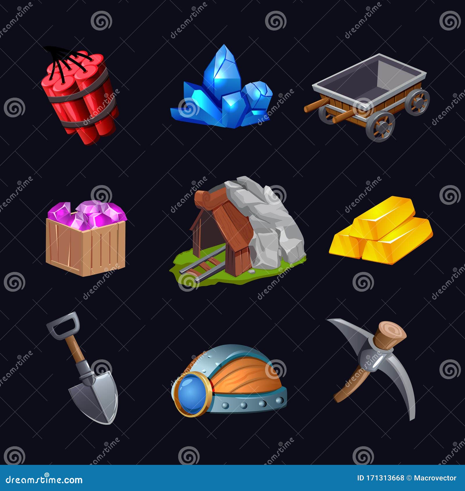 Mining Game Design Icon Set Stock Vector - Illustration of nature ...