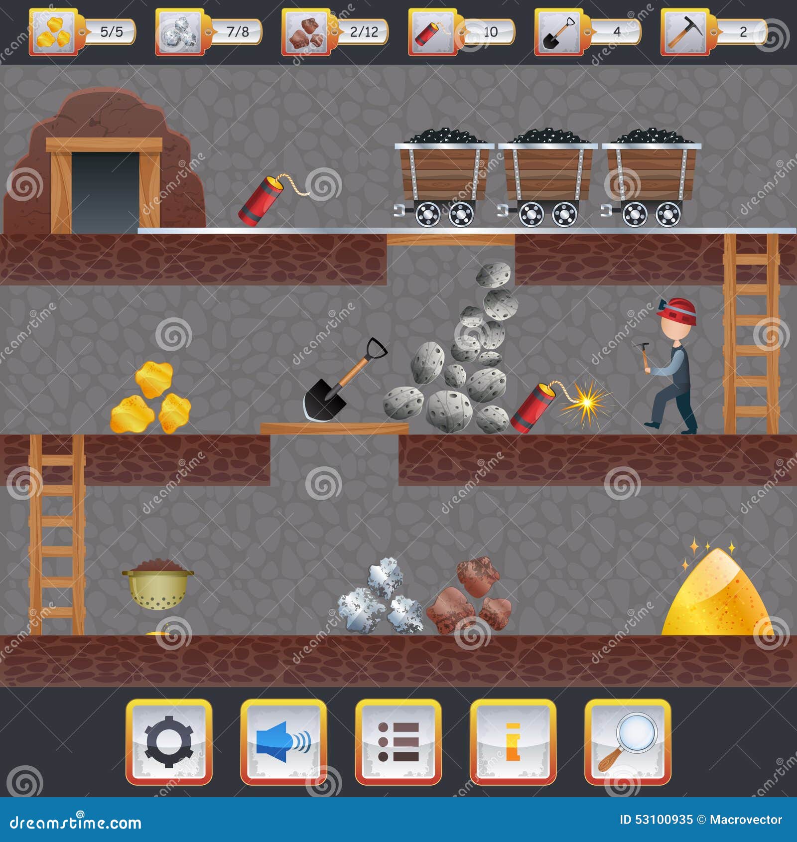 Mining Game Interface stock vector. Illustration of game - 53100935