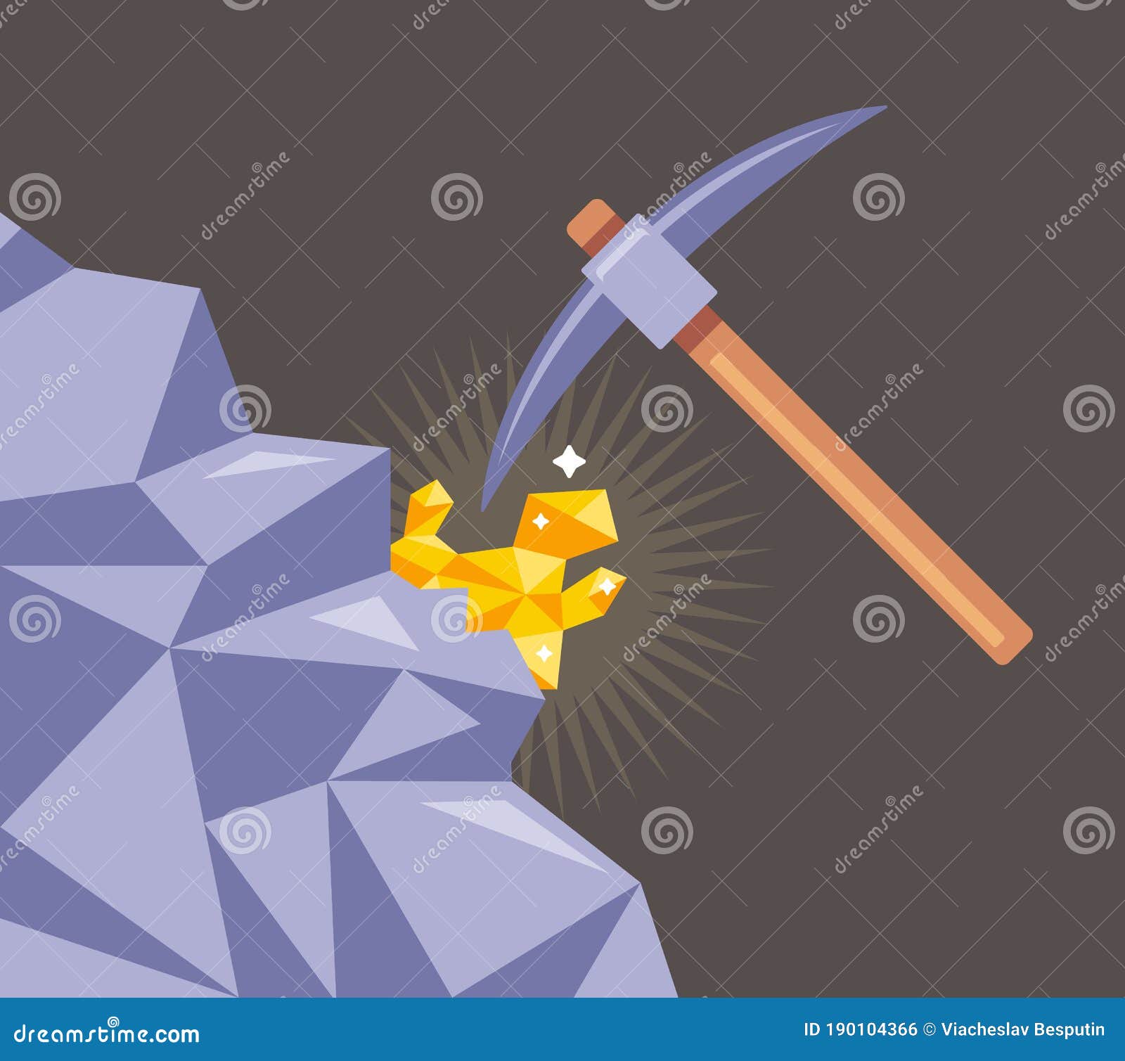 Mining of Gold from Rocks. Cut the Mineral with a Pickaxe from the ...