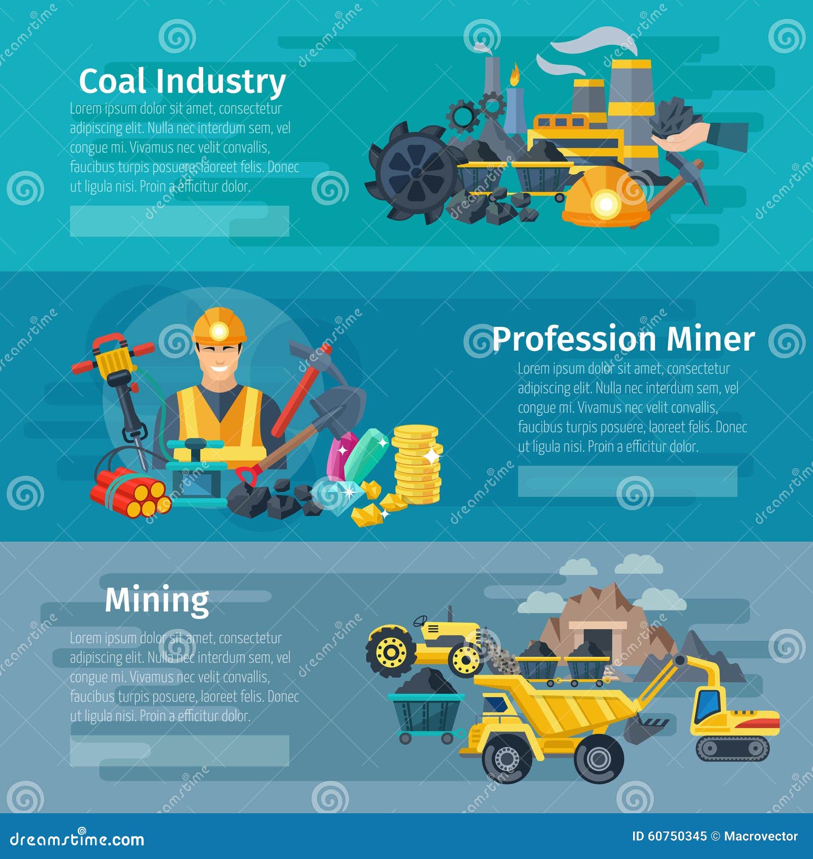 Mining Horizontal Banner Set Stock Vector - Illustration of horizontal ...