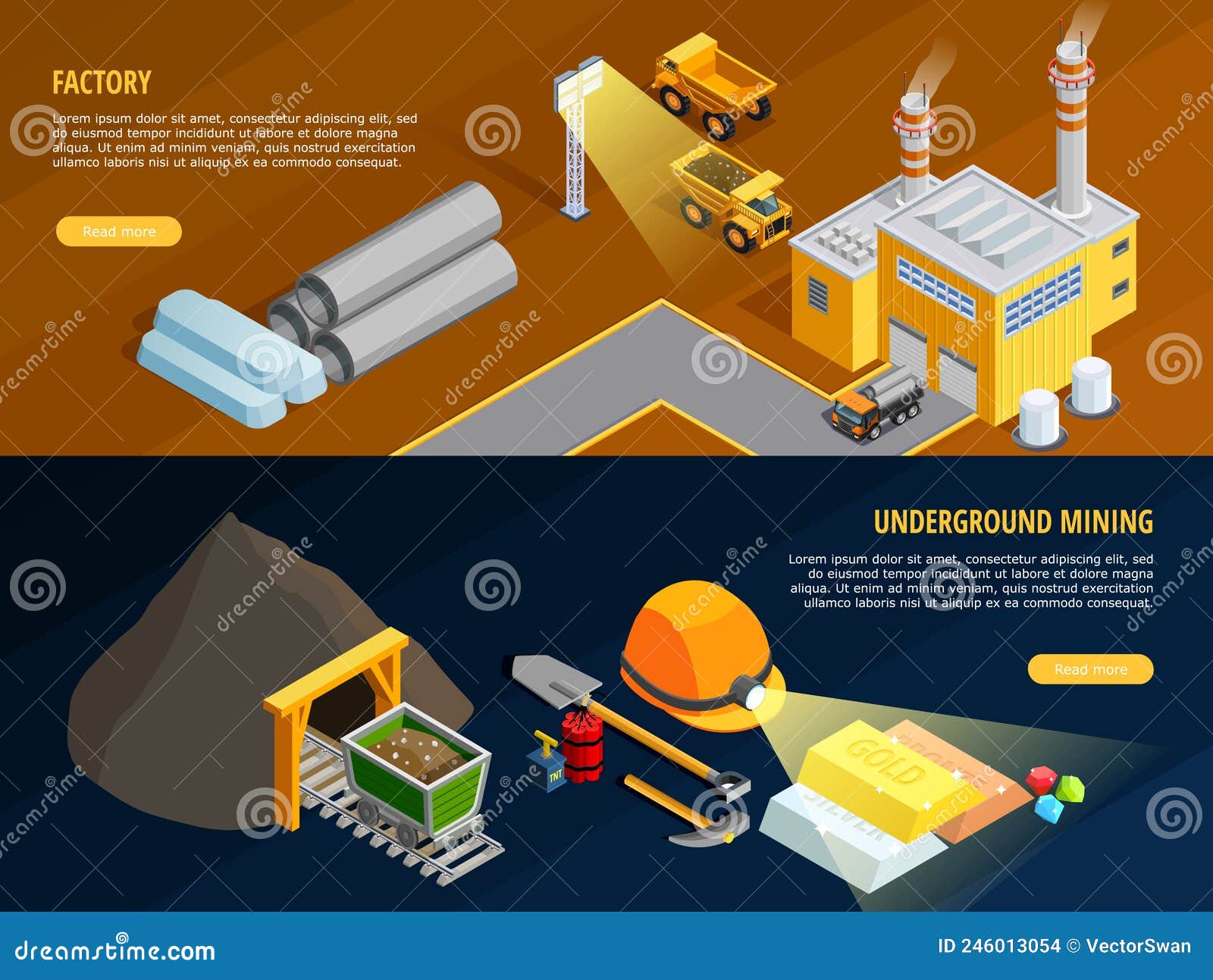 Mining Horizontal Banners Set Stock Vector - Illustration of design ...