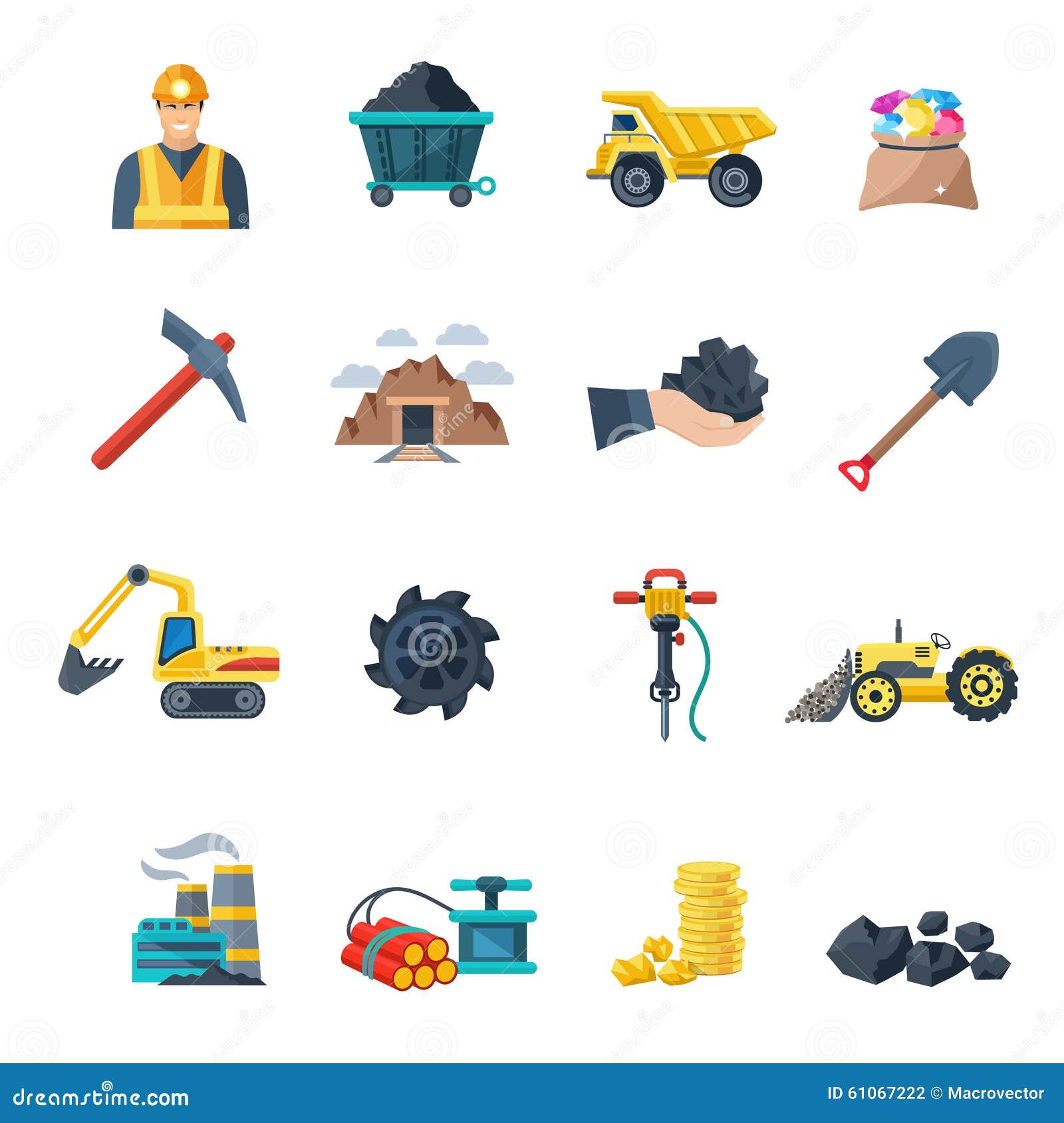 Mining Icons Flat stock vector. Illustration of machinery - 61067222