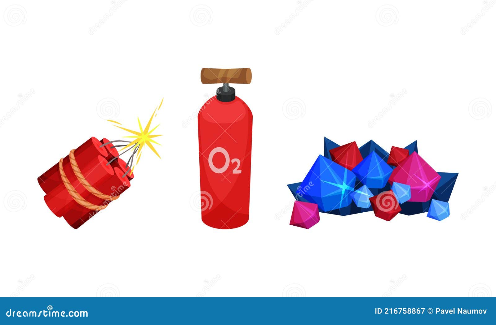 Mining Industrial Tools with Pile of Valuable Minerals and Dynamite ...