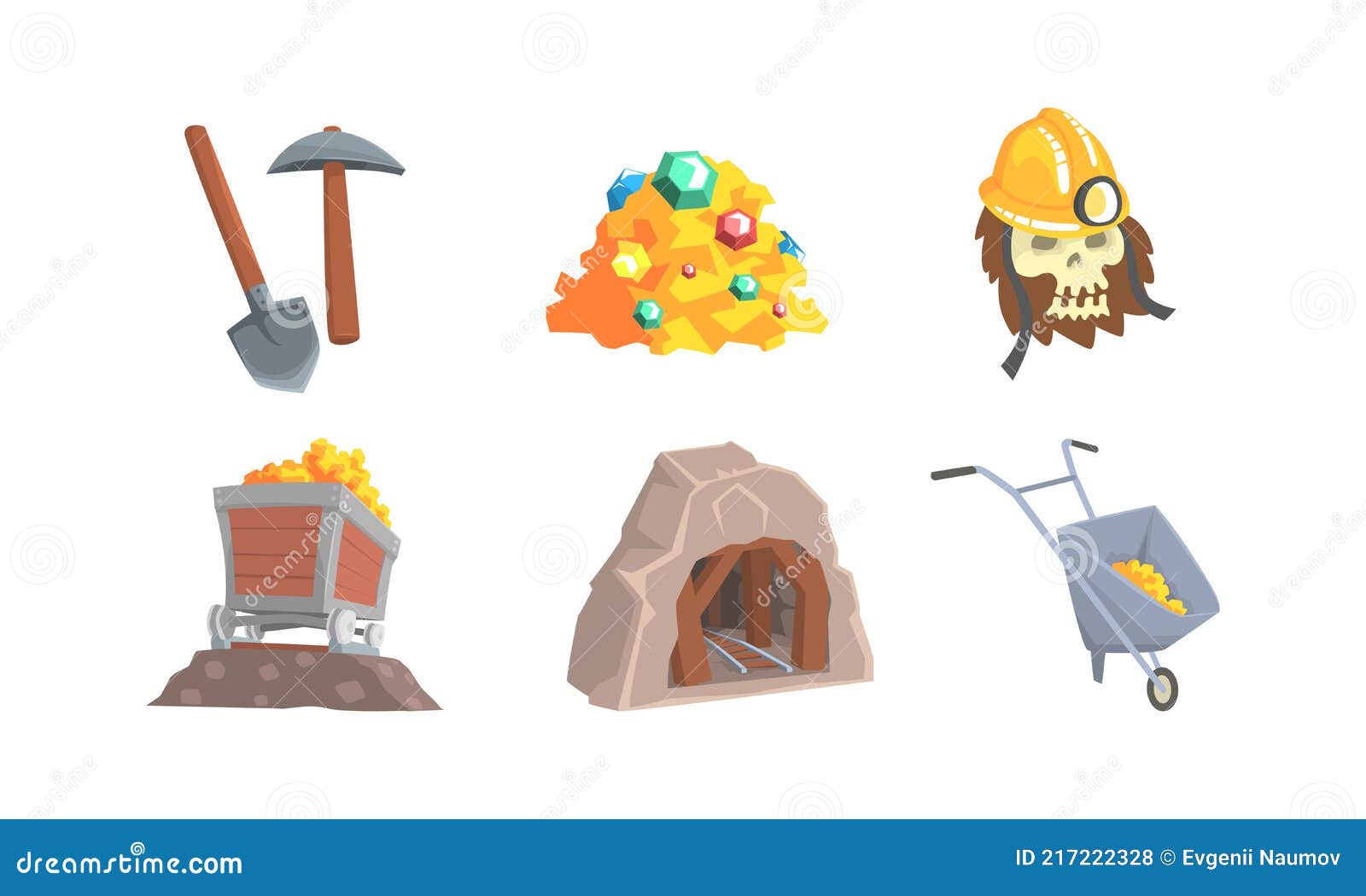 Mining Industrial Tools with Pile of Valuable Minerals and Trolley ...