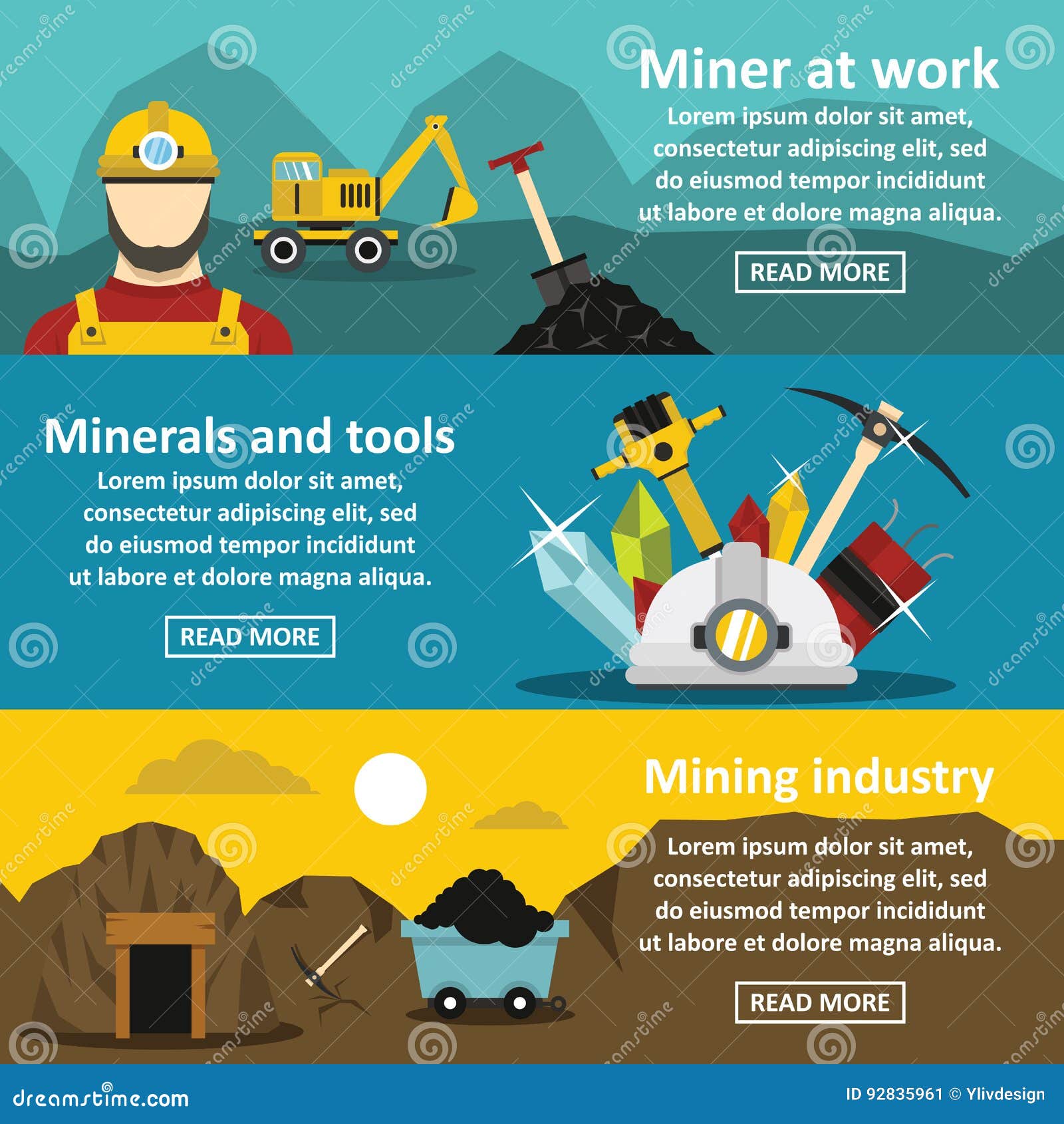 Mining Industry Banner Set, Flat Style Stock Vector - Illustration of ...