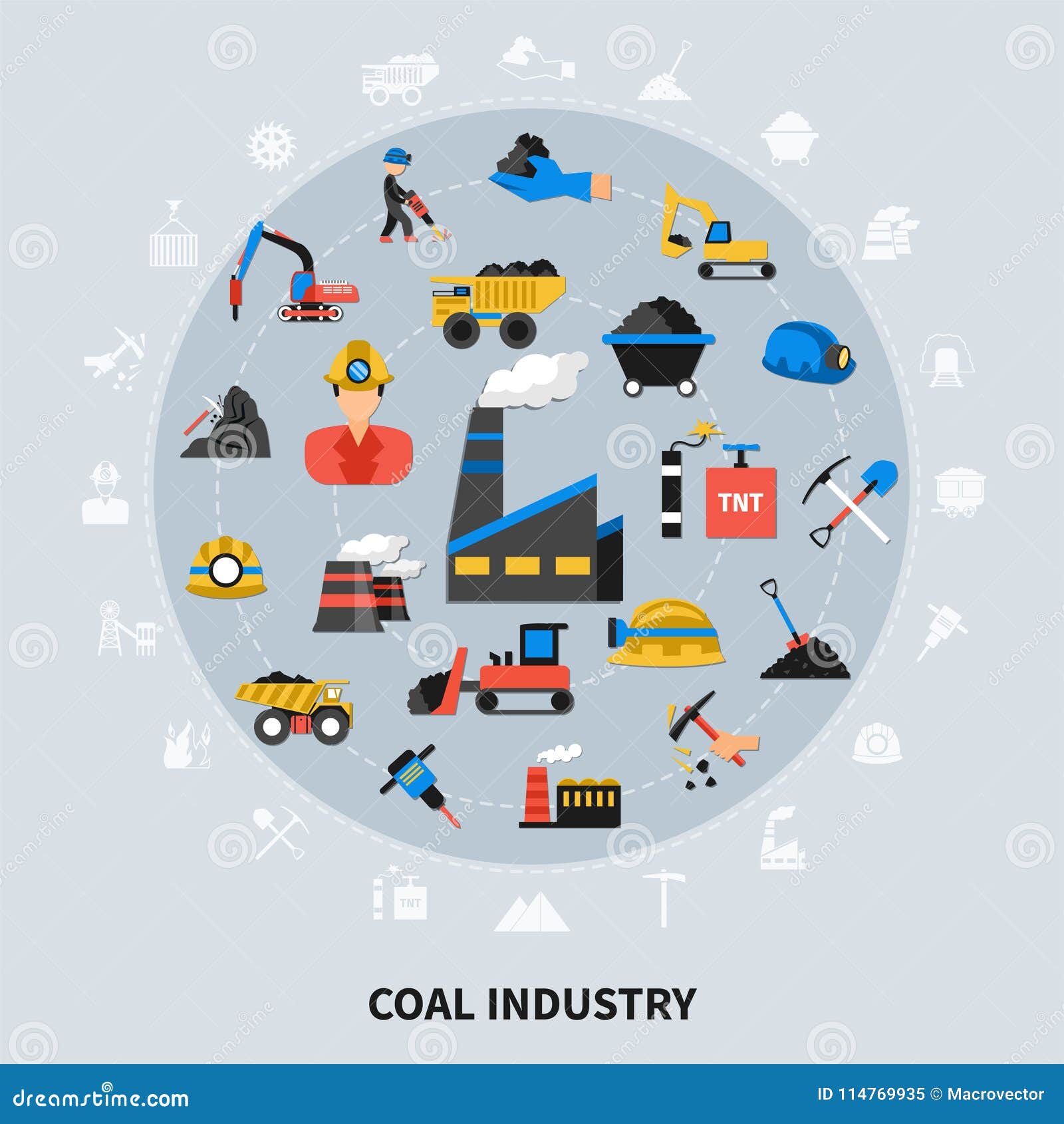 Mining Industry Vector Illustration. Excavator Loaders, Hydraulic Pile ...