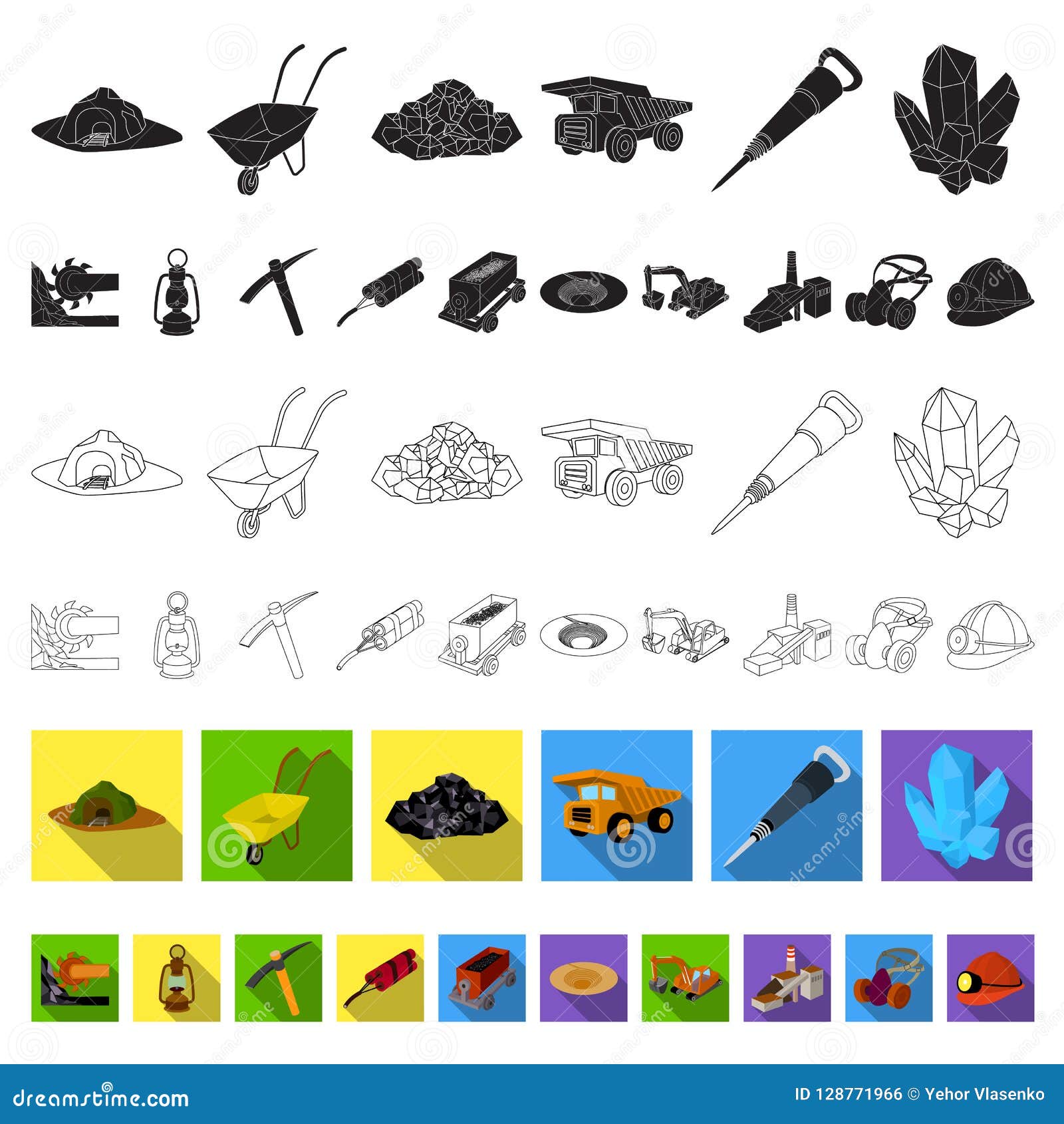 Mining Industry Flat Icons in Set Collection for Design. Equipment and ...