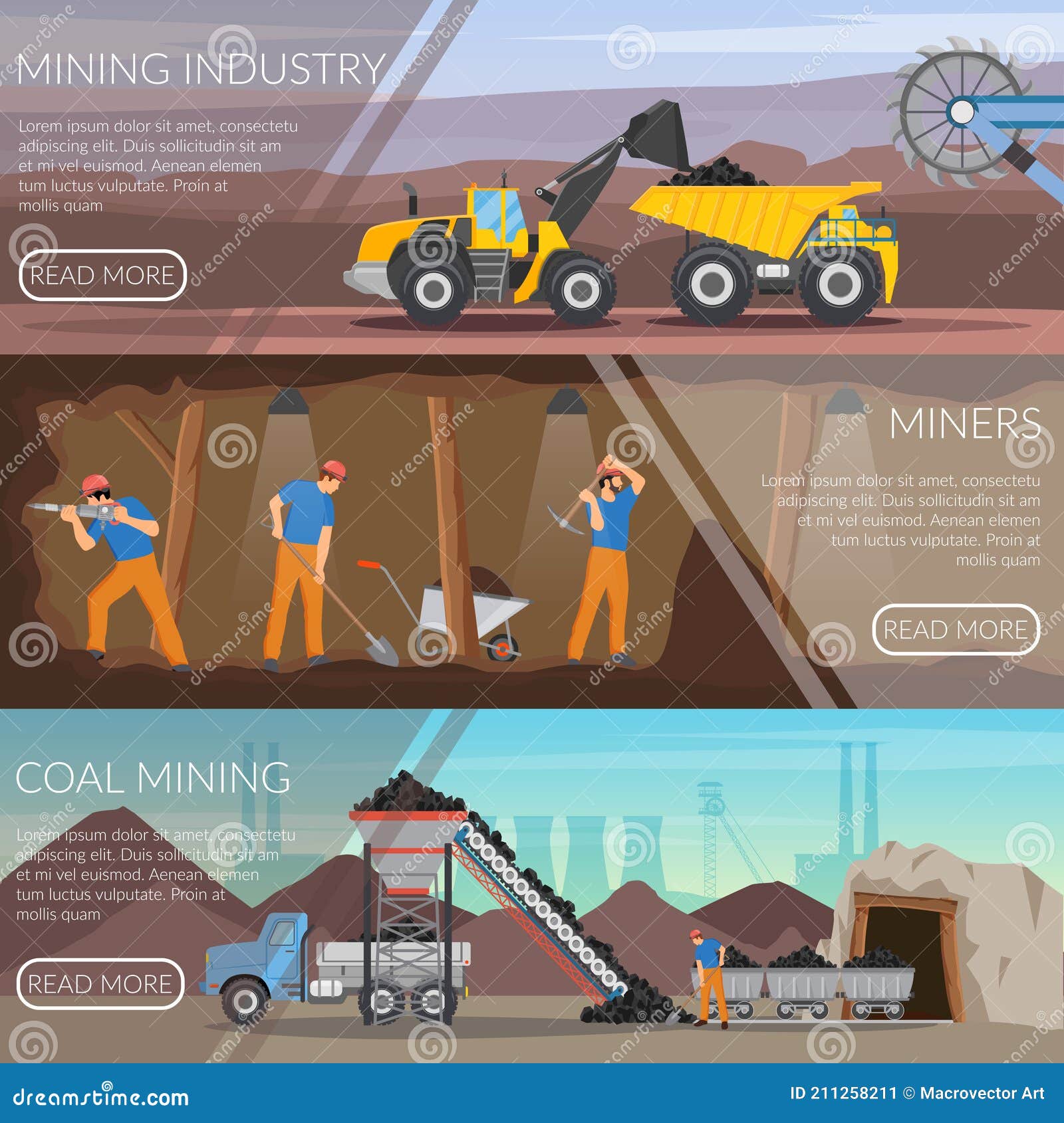 Mining Industry Horizontal Flat Banners Stock Vector - Illustration of ...
