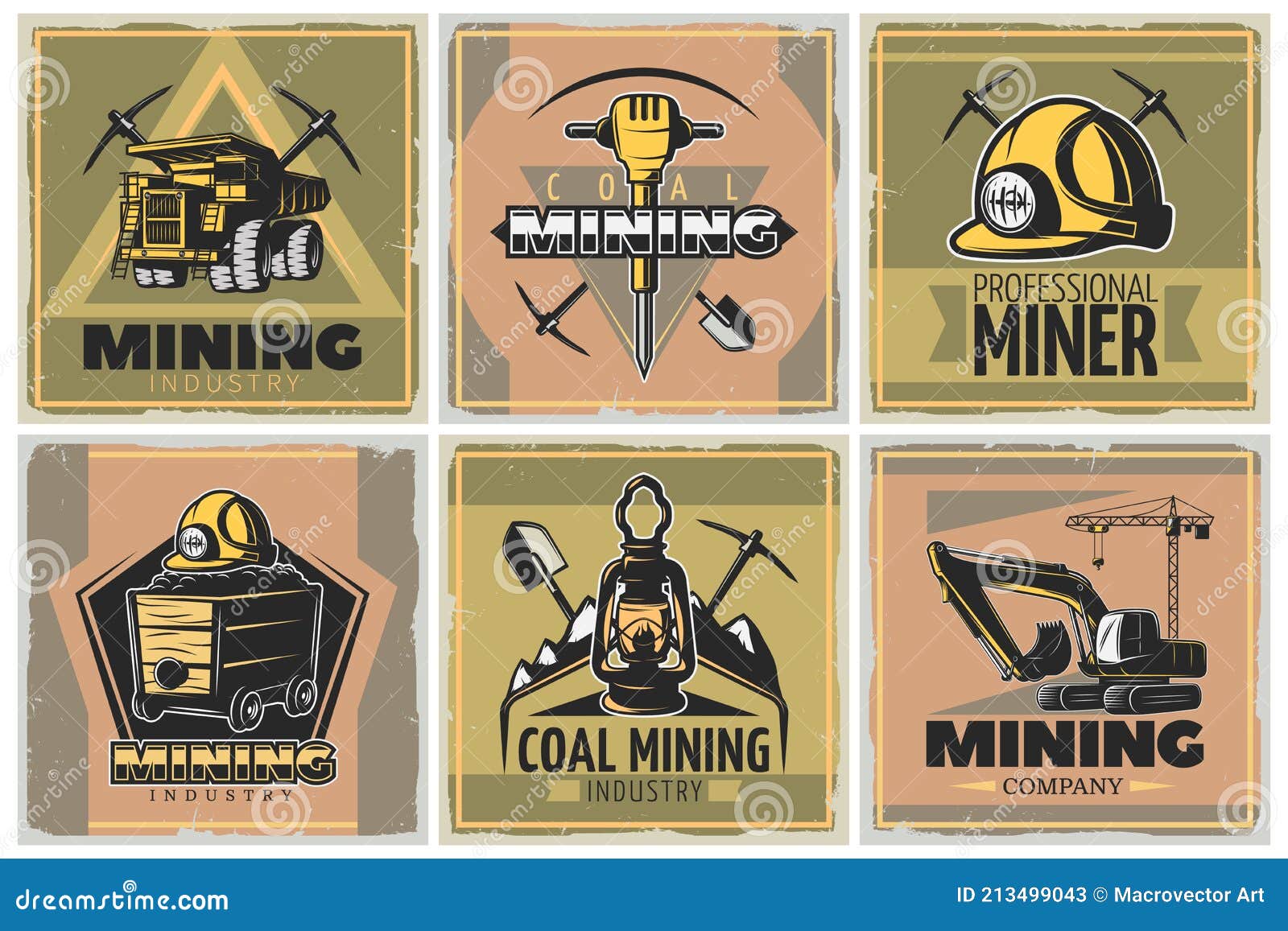 Mining Industry Posters Set Stock Vector - Illustration of heavy ...