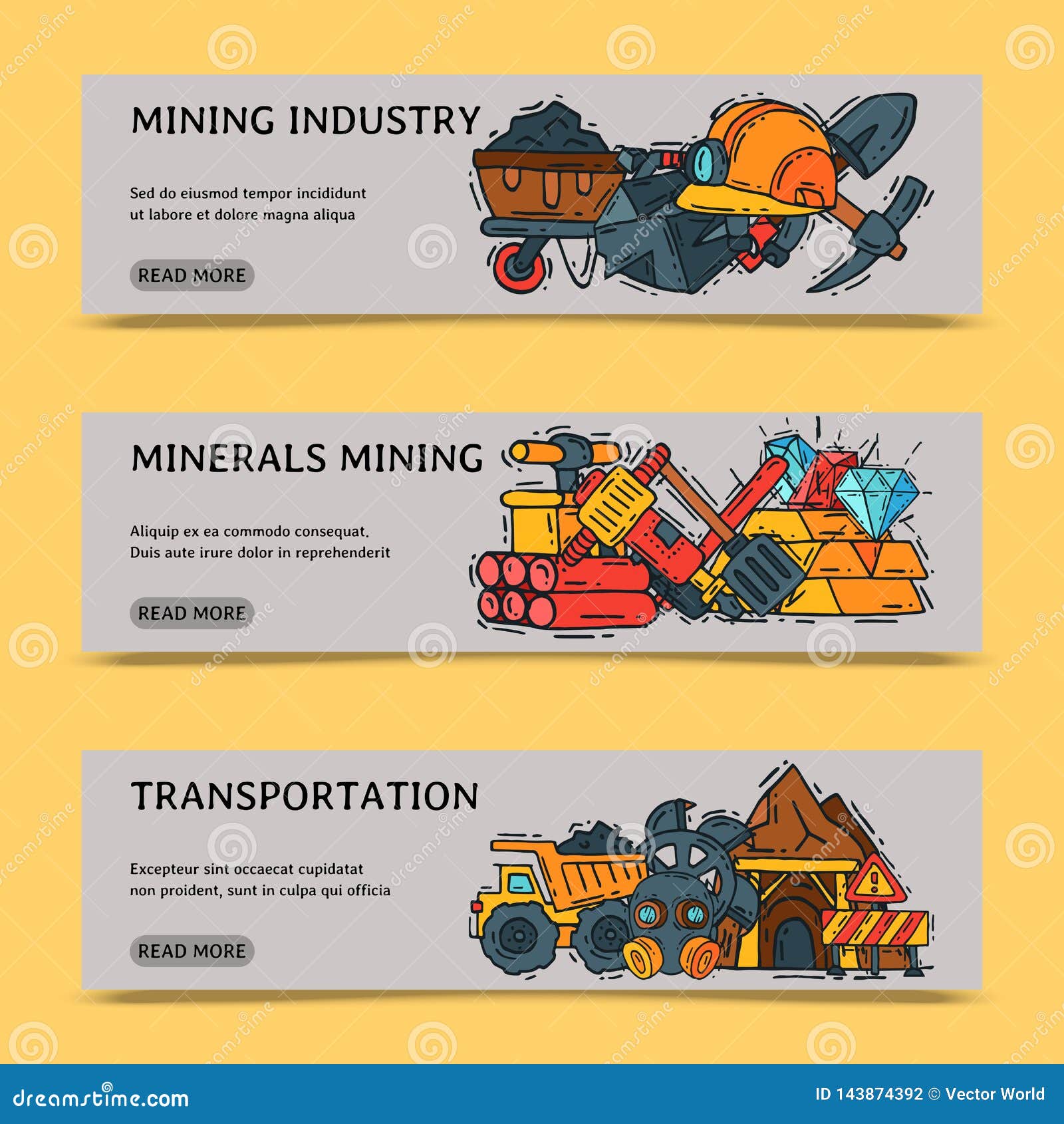Mining Industry Set of Banners Vector Illustration. Profession and ...