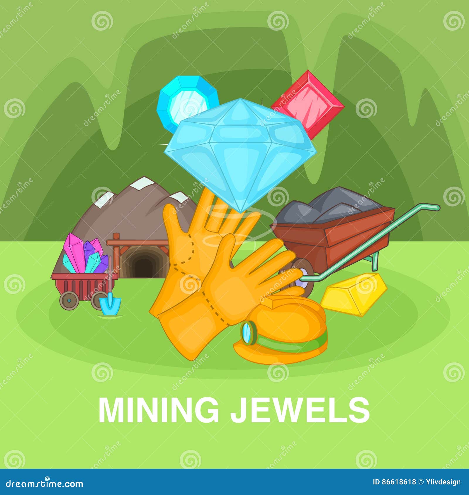 Mining Jewels Concept, Cartoon Style Stock Vector - Illustration of ...