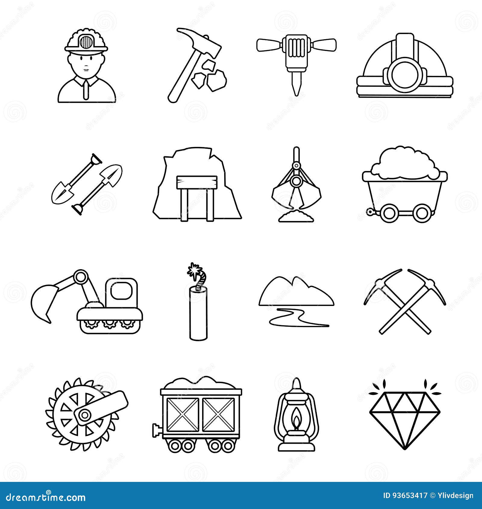 Mining Minerals Business Icons Set, Outline Style Stock Vector ...