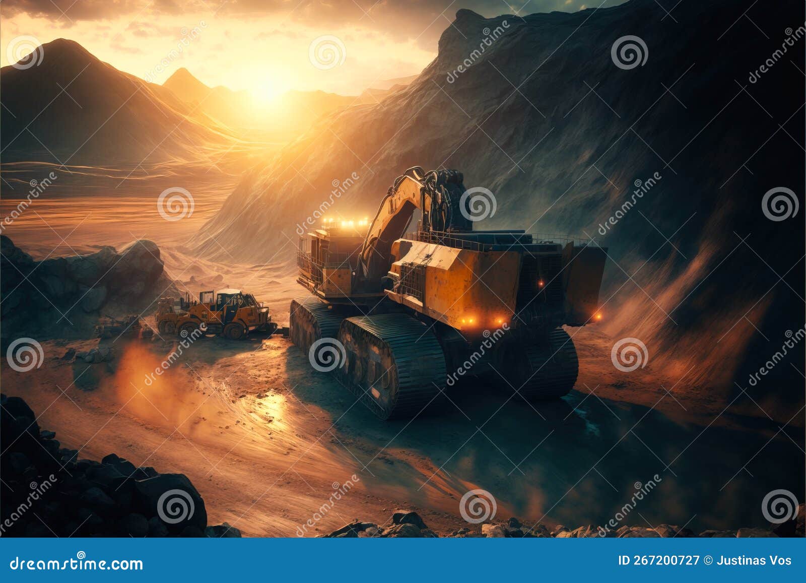 Mining Operation with Heavy Equipment Digging into a Pit. Stock ...