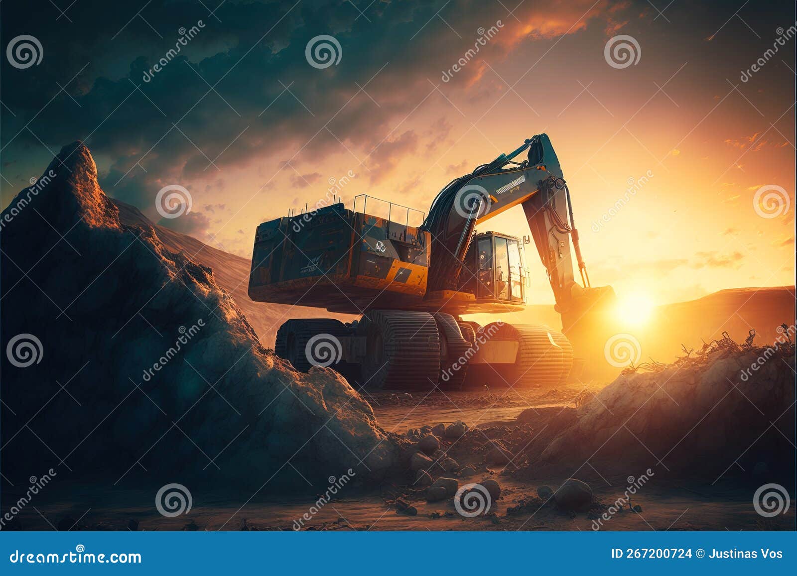 Mining Operation with Heavy Equipment Digging into a Pit. Stock ...