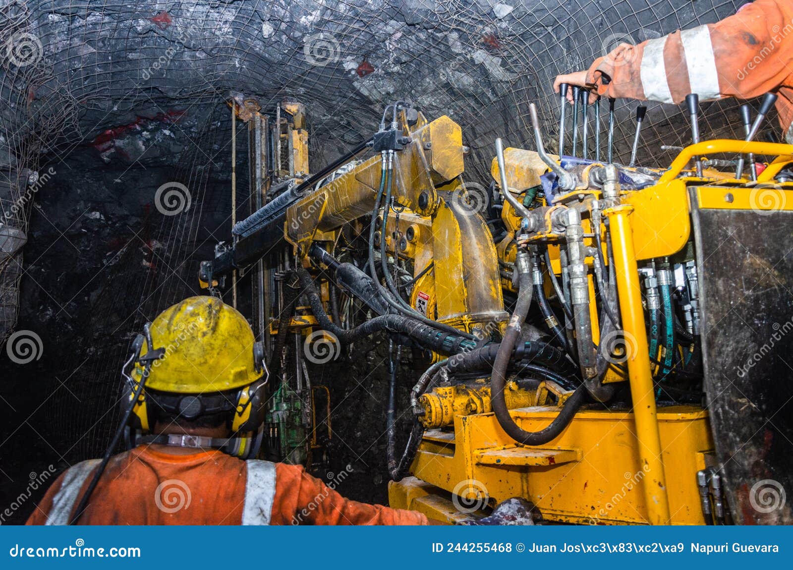 Mining Operator on Mining Machine, Underground Mine Mesh. Stock Photo ...