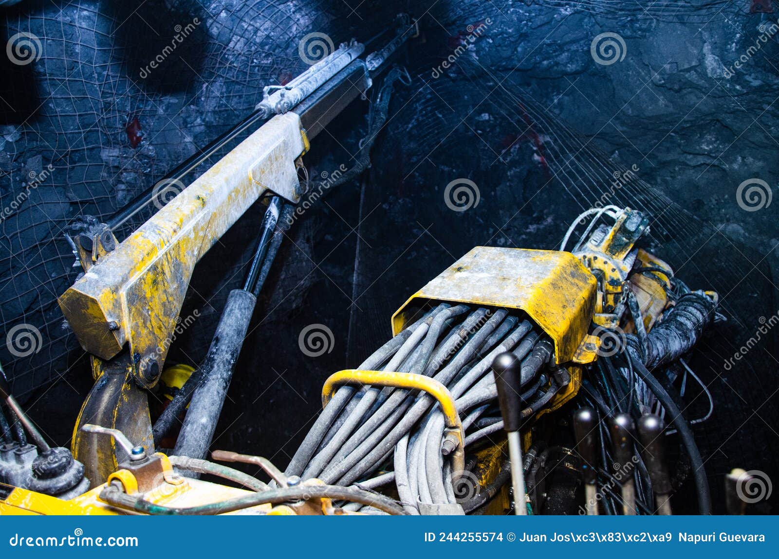 Mining Operator on Mining Machine, Underground Mine Mesh. Stock Photo ...